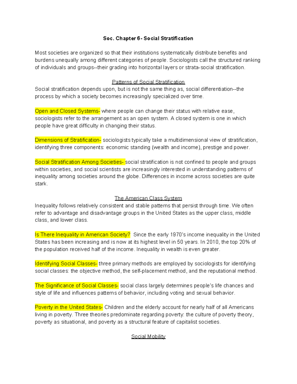 Soc. Chapter 6 - Lecture notes 6 - Soc. Chapter Social Stratification ...