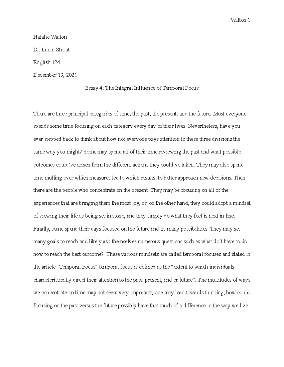 Essay 4 - The Intergral Influence of Temporal Focus Natalie Walton ...