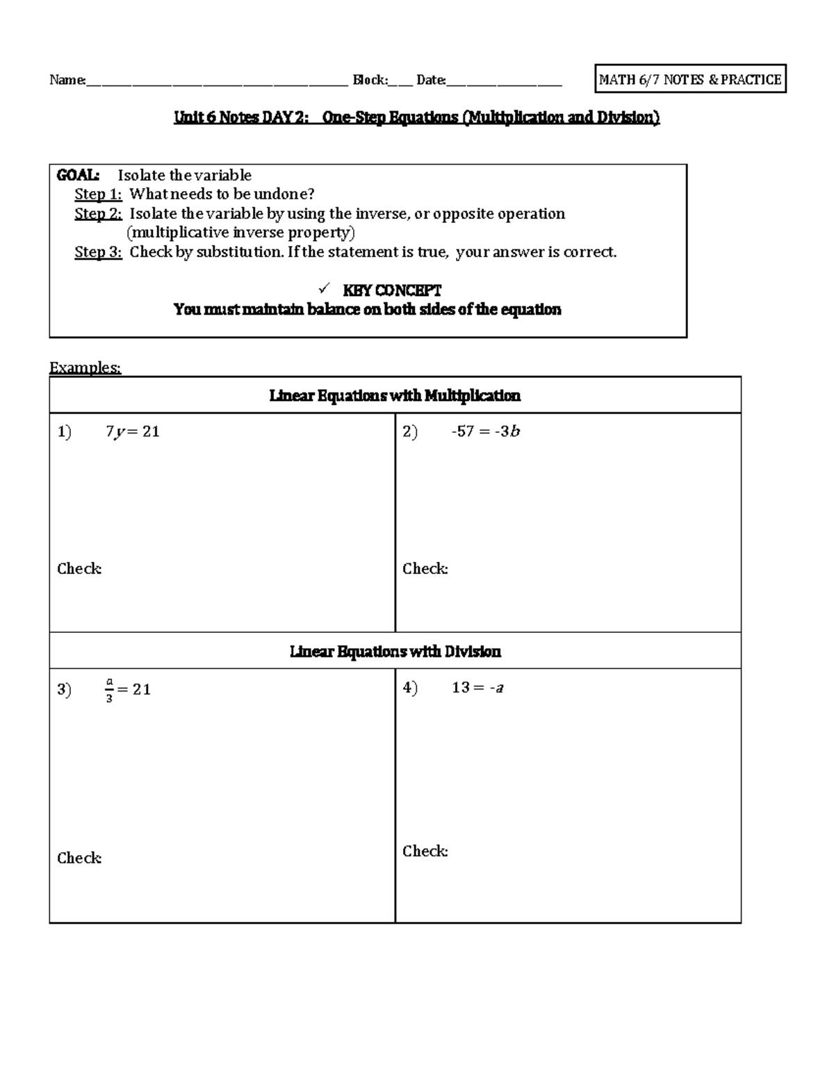 Multiplication & Division Equations (Review) - - Studocu