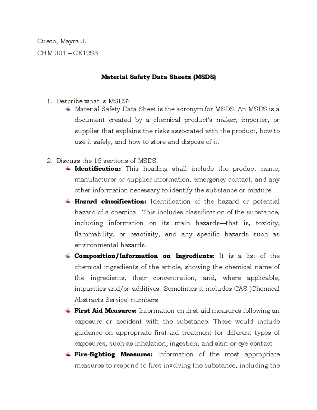 Cueco Mayra MSDS - DETAILS ABOUT MSDS - Cueco, Mayra J. CHM 001 – CE12S ...
