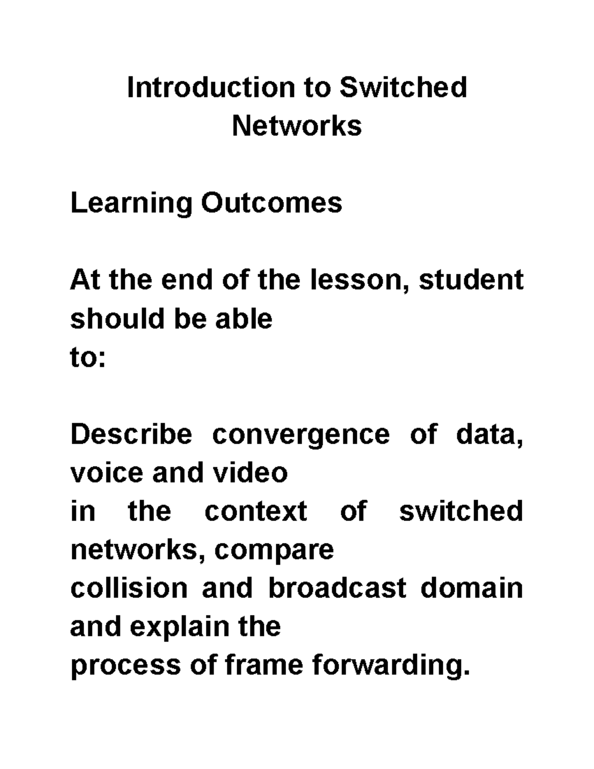 Introduction to Switched Networks - Introduction to Switched Networks ...