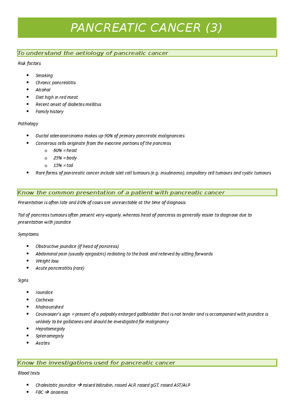 Pancreatic cancer - Summary Medicine - PANCREATIC CANCER (3) To ...