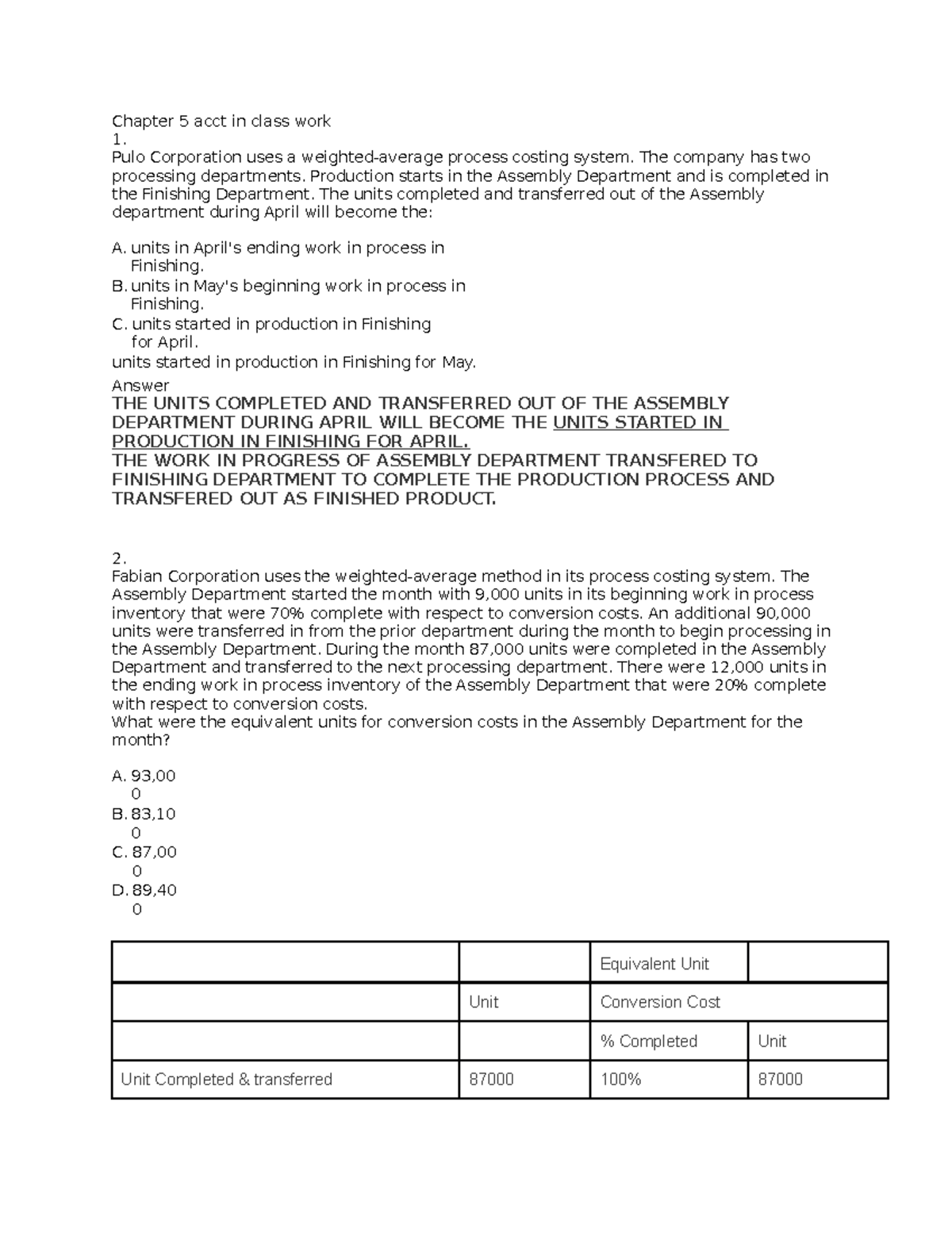 Inclass chapter 5 (4) Accouting - Chapter 5 acct in class work 1. Pulo Corporation uses a - Studocu