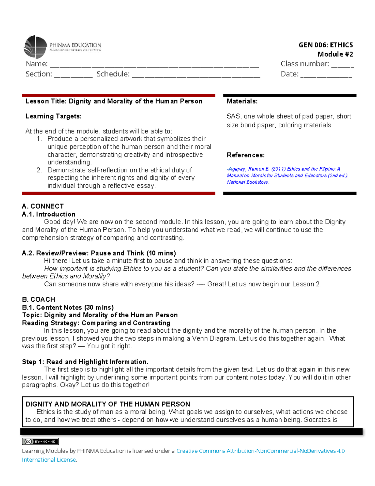 GEN 006 SAS 2 - Modules for Ethics - Module # 2 Name: - Studocu