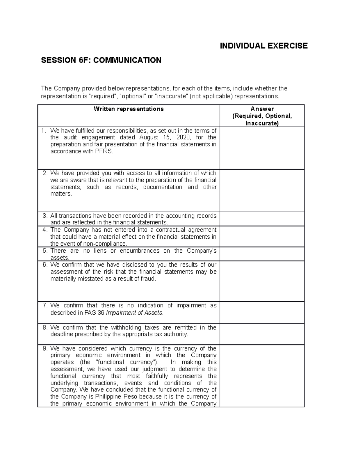 Exercise 1 Individual Exercise for Review in Integrated Accounting in ...