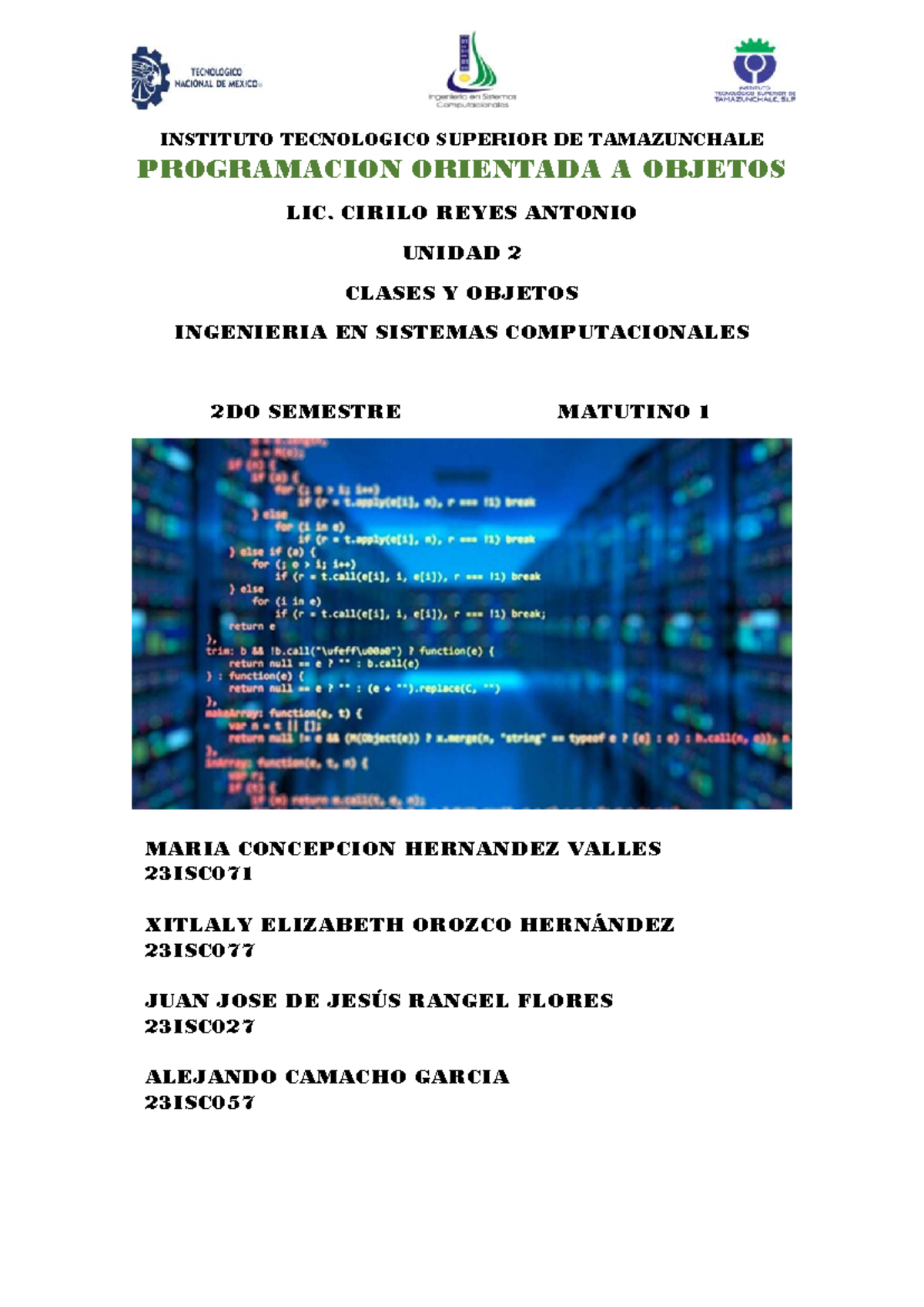 Resumen- Programacion Orientada A Objetos-U2 - INSTITUTO TECNOLOGICO SUPERIOR DE TAMAZUNCHALE ...