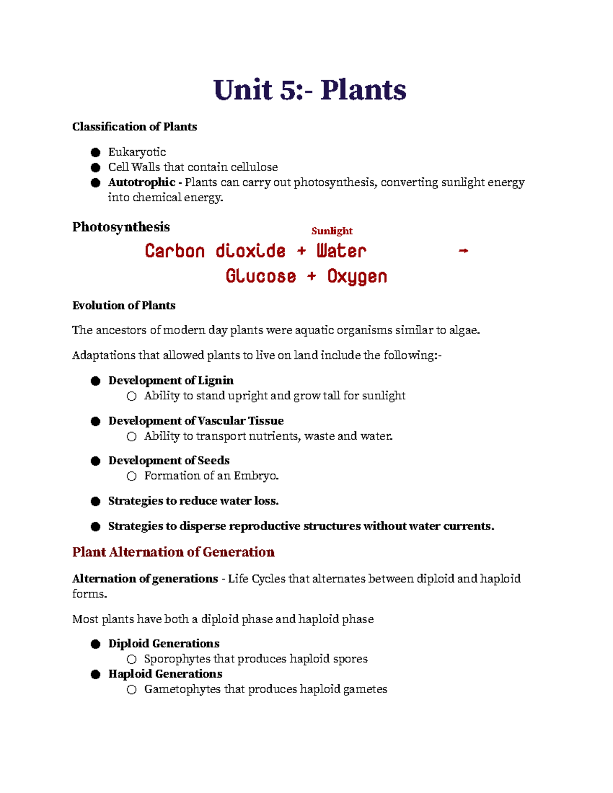 Unit 5 - Plants - Notes - Unit 5:- Plants Classification of Plants ...