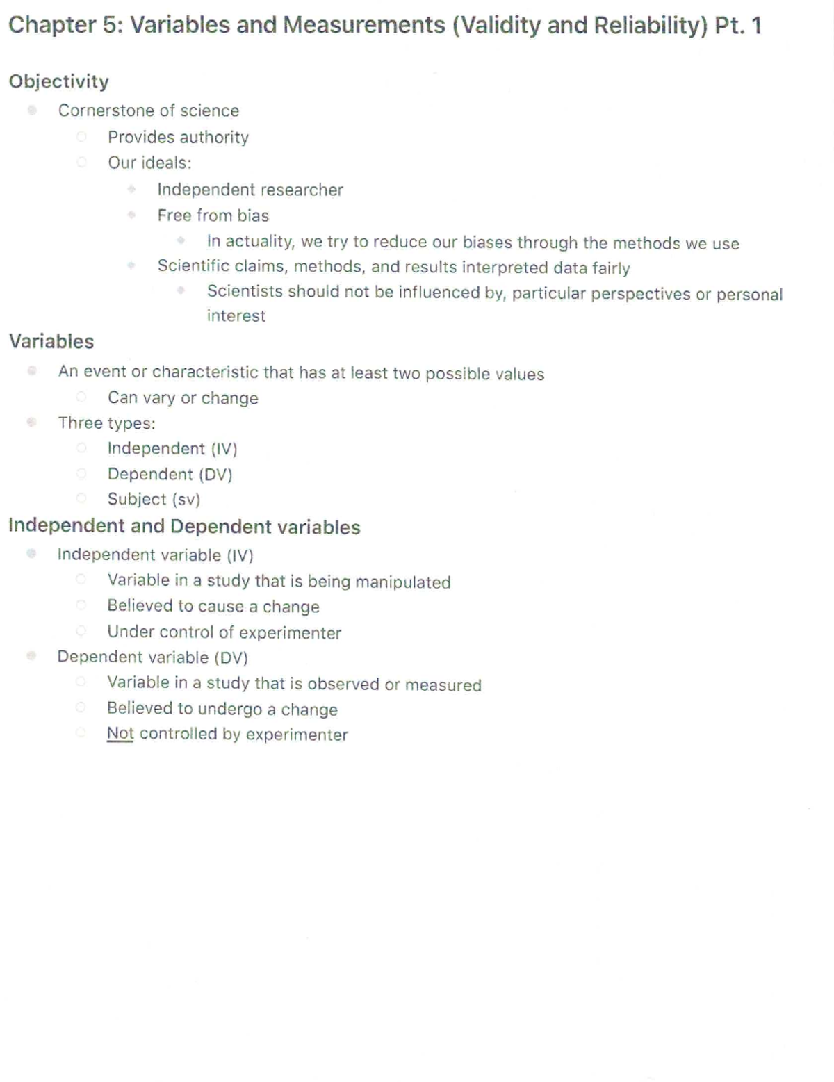 Psy-50, Chapter 5 - Variables and Measurements (Validity and Reliability) Pt. 1 - PSY-50 - Studocu