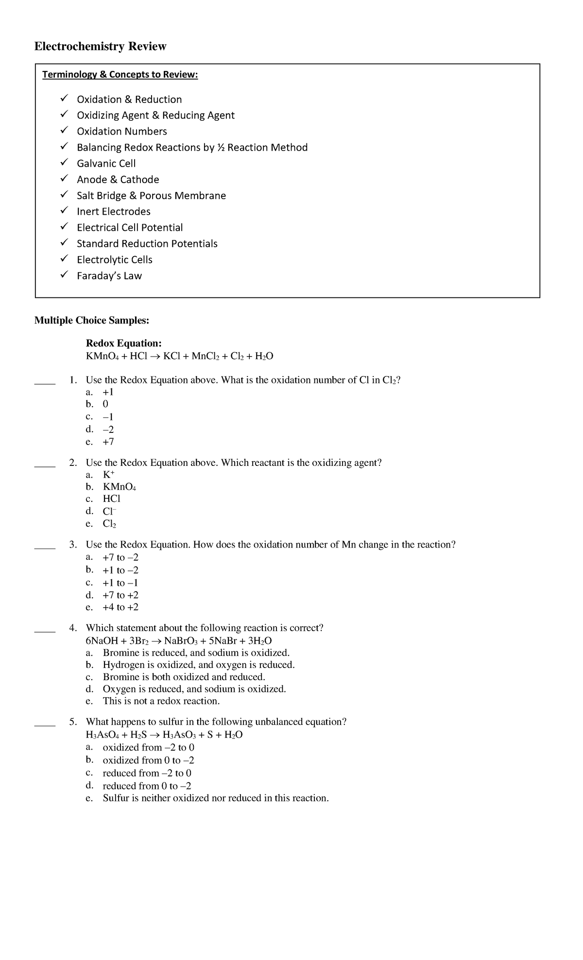 10.0-Electrochem Review - Copy (4) - Electrochemistry Review Multiple ...