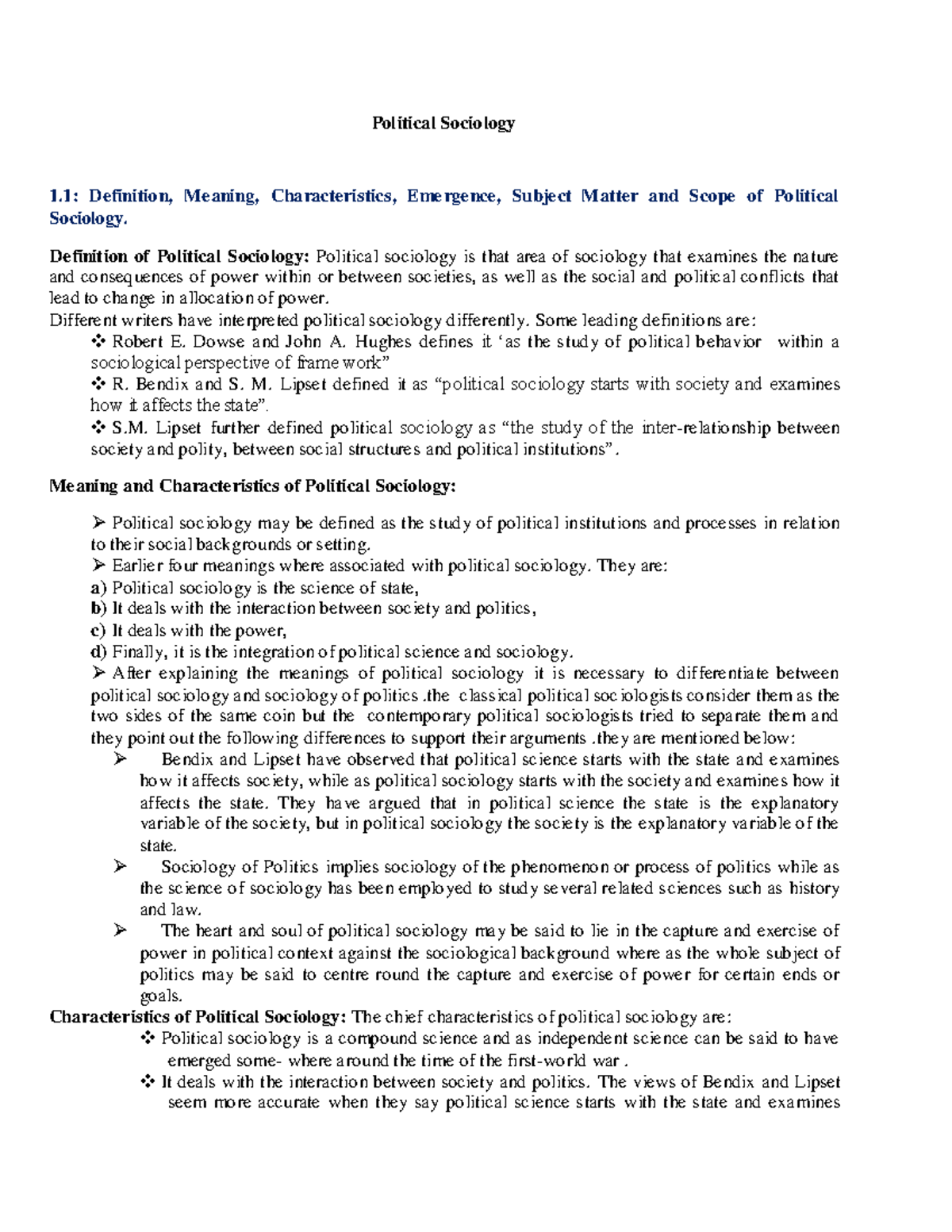 Introduction to Political Sociology - Political Sociology I: 1 ...