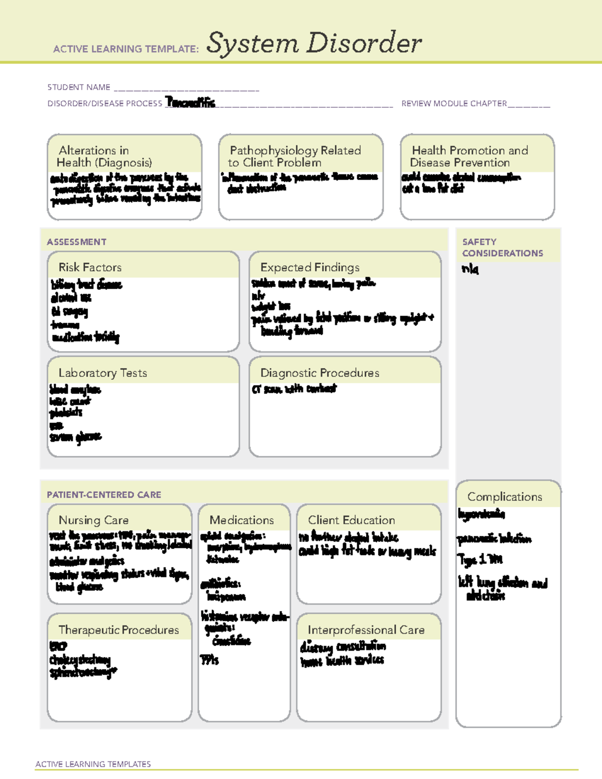 Pancreatitis template - ACTIVE LEARNING TEMPLATES System Disorder ...