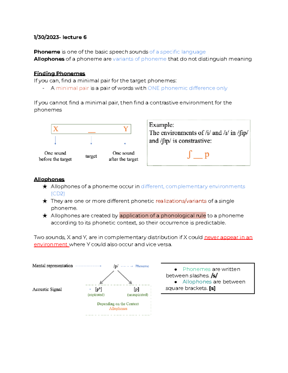 Lin 401 lecture 6 Phonology 2 - 1/30/2023- lecture 6 Phoneme is one of ...