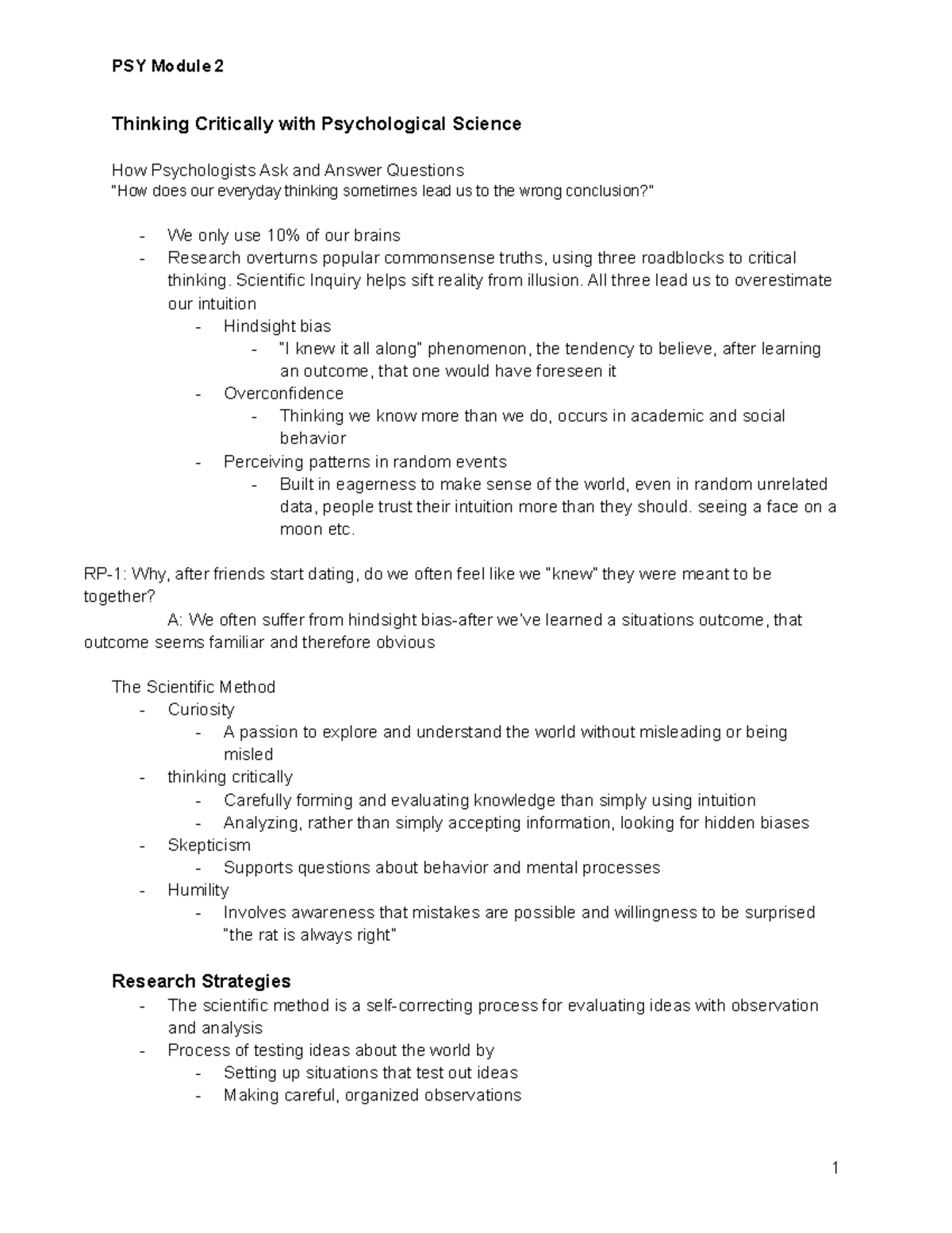 Psych Module 2 - PSY Module 2 Thinking Critically with Psychological ...