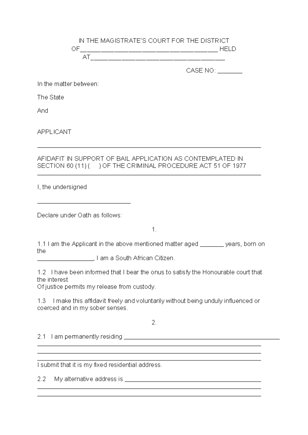 Bail affidavit Schedule 5 & 6 - IN THE MAGISTRATE’S COURT FOR THE DISTRICT - Studocu