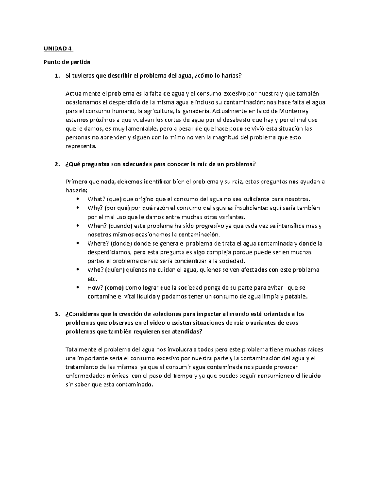 Diario DE Reflexiones Unidad 4 - UNIDAD 4 Punto de partida Si tuvieras que describir el problema ...