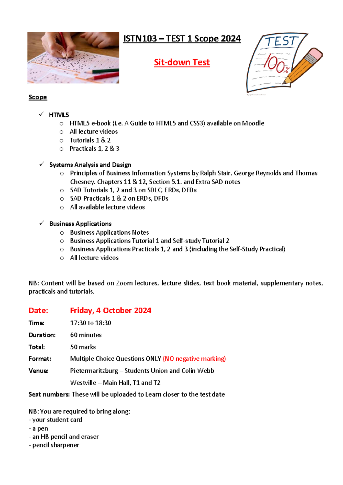 ISTN103 - Scope for Test 1 240924 112640 - ISTN103 – TEST 1 Scope 2024 ...