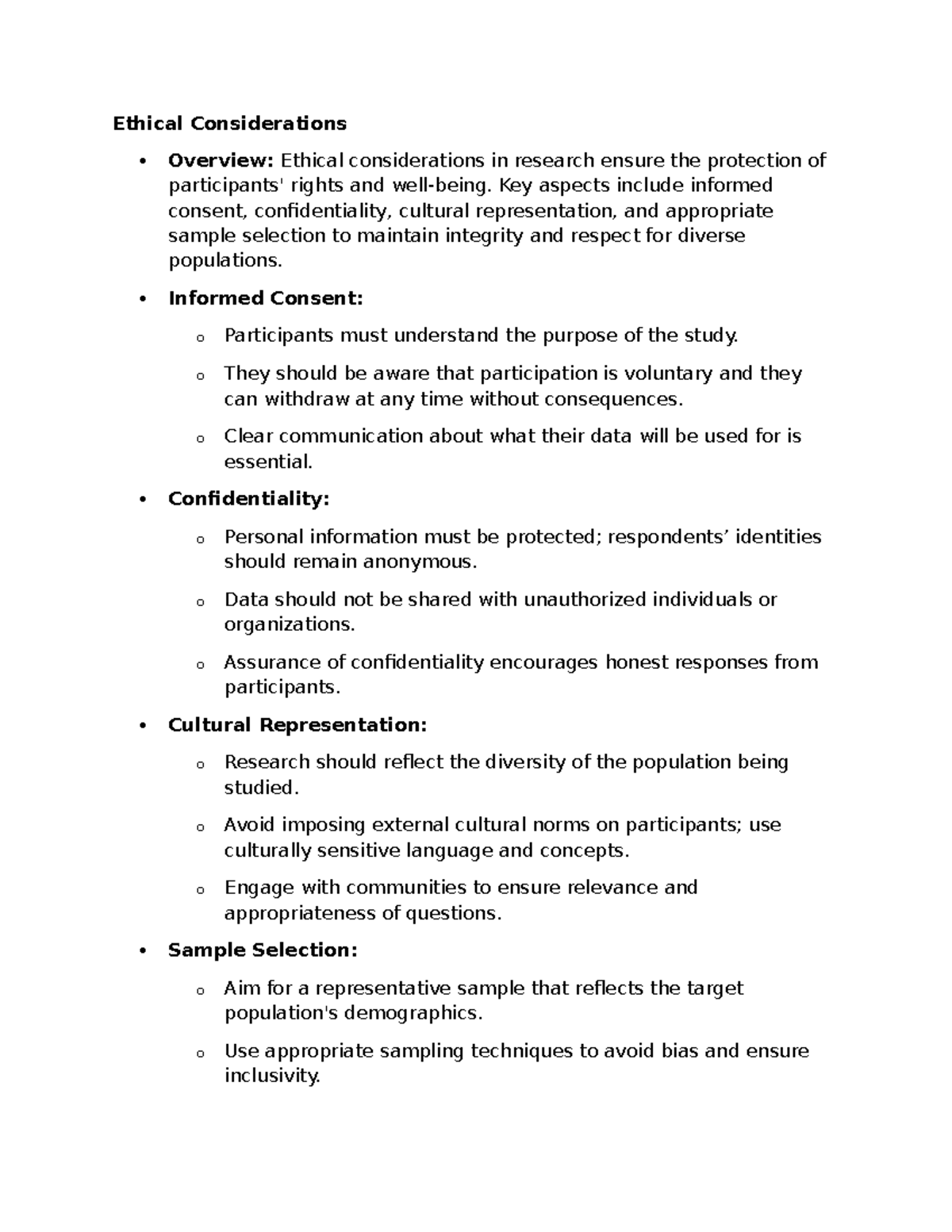 Summary - Ethical Considerations Overview: Ethical considerations in ...
