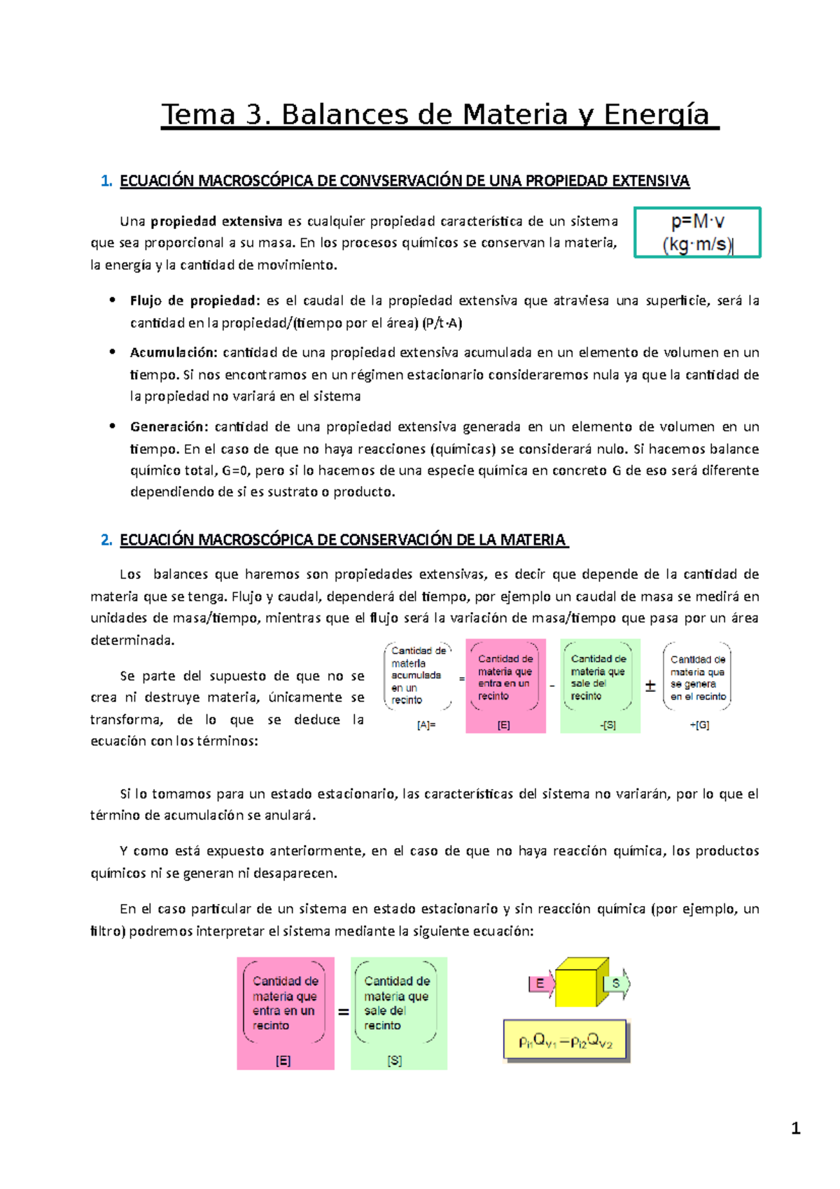 Tema 3. Balances de materia y energía - Tema 3. Balances de Materia y Energía 1ÓN MACROSCÓPICA ...