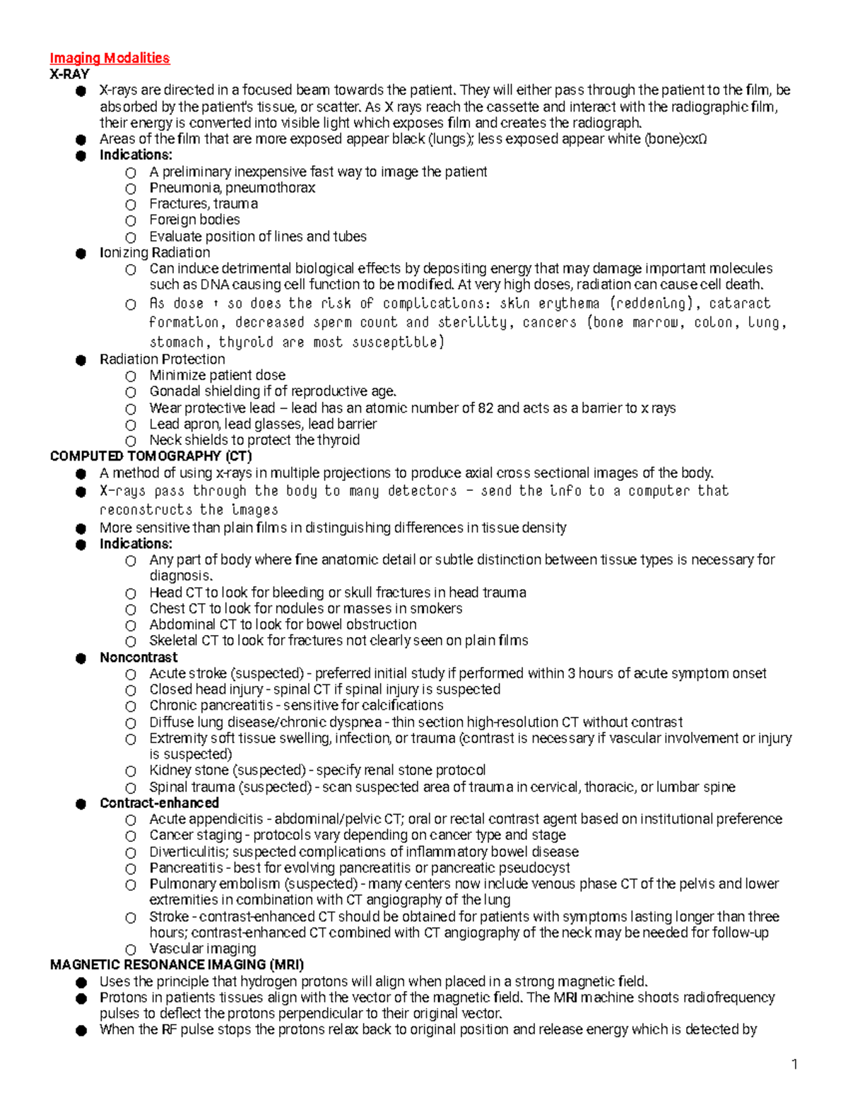 Bio Radiology final study guide - Imaging Modalities X-RAY X-rays are ...