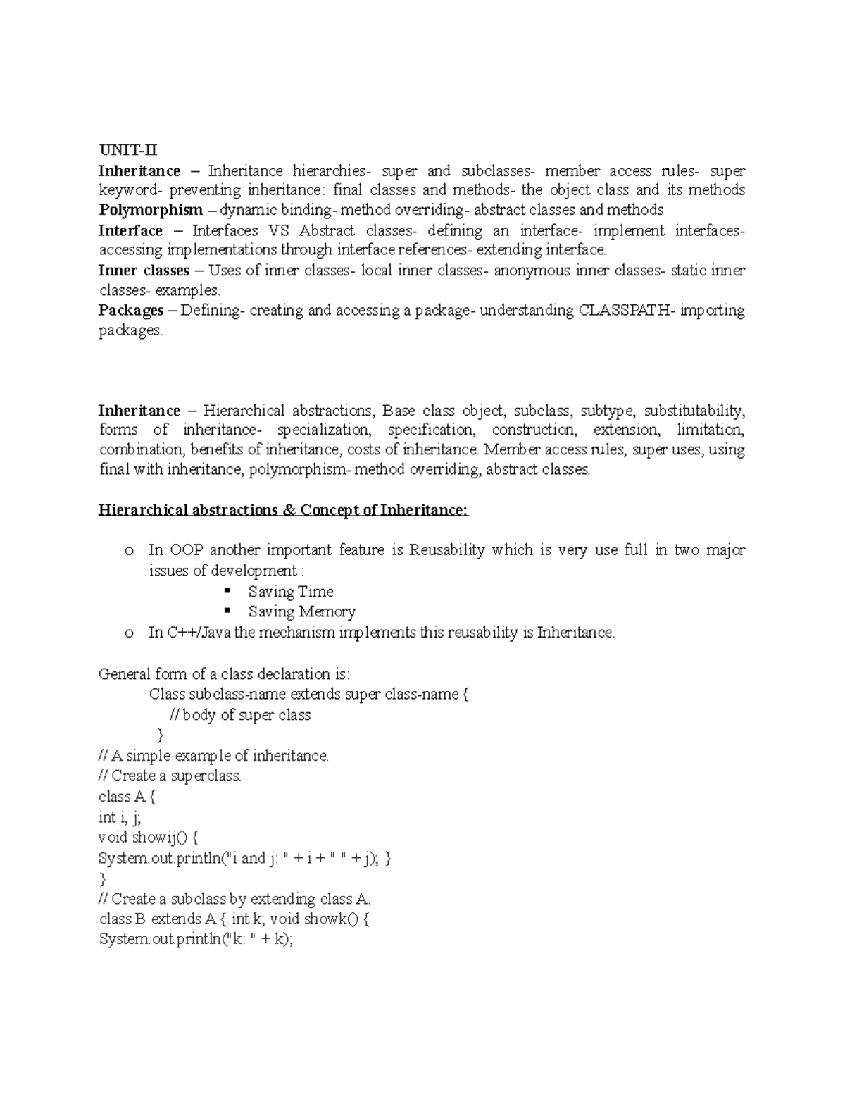 Java Programming Unit 2 Unit Ii Inheritance Inheritance Hierarchies Super And Subclasses 2251