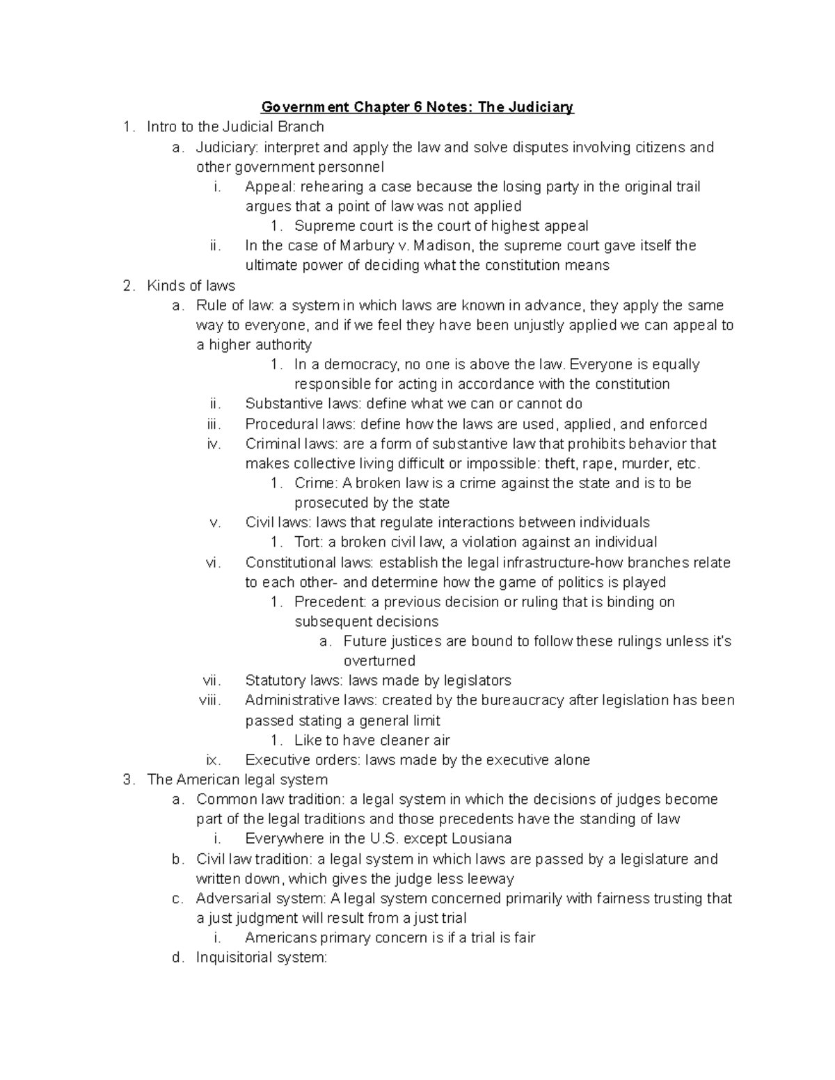 Gov Chapter 6 notes - Government Chapter 6 Notes: The Judiciary Intro ...