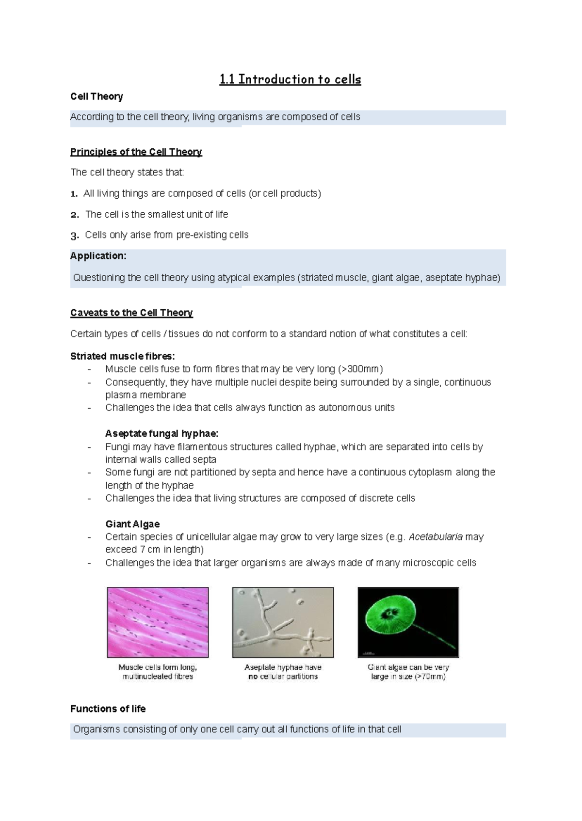 1.1 Introduction to cells - 1 Introduction to cells Cell Theory ...