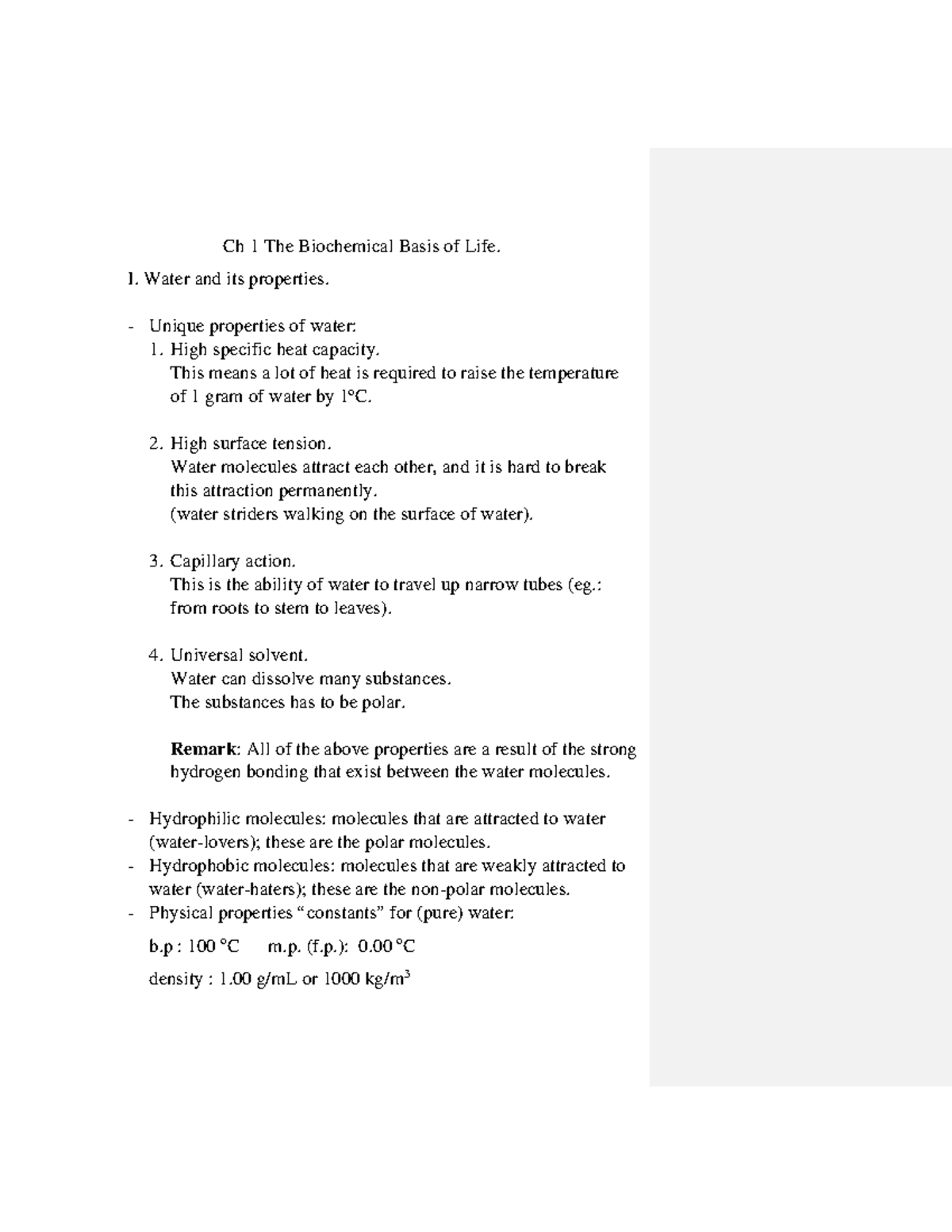 Chapter 1 - grade 12 biology 1001 prep - Ch 1 The Biochemical Basis of ...