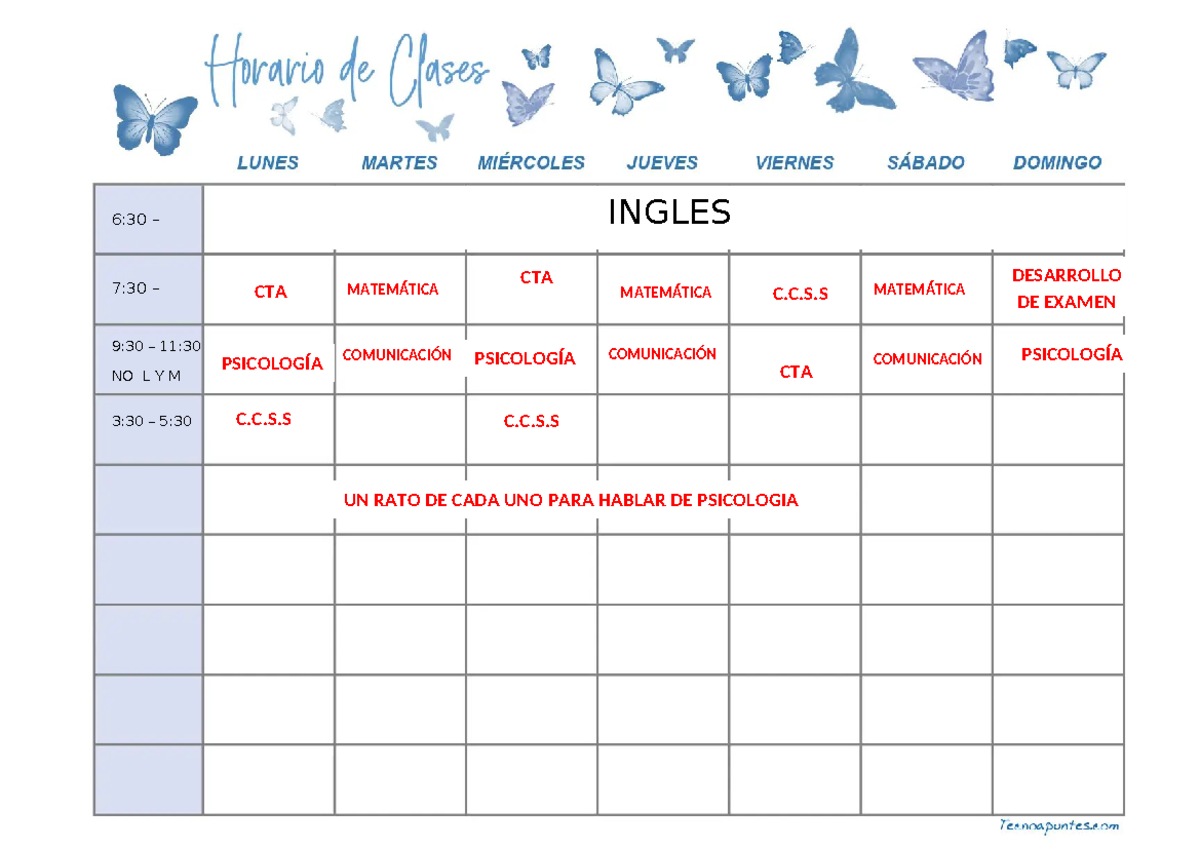 Horariooooo - fffffffft - Ingenieria - herramientas de Gestion - 6:30 ...