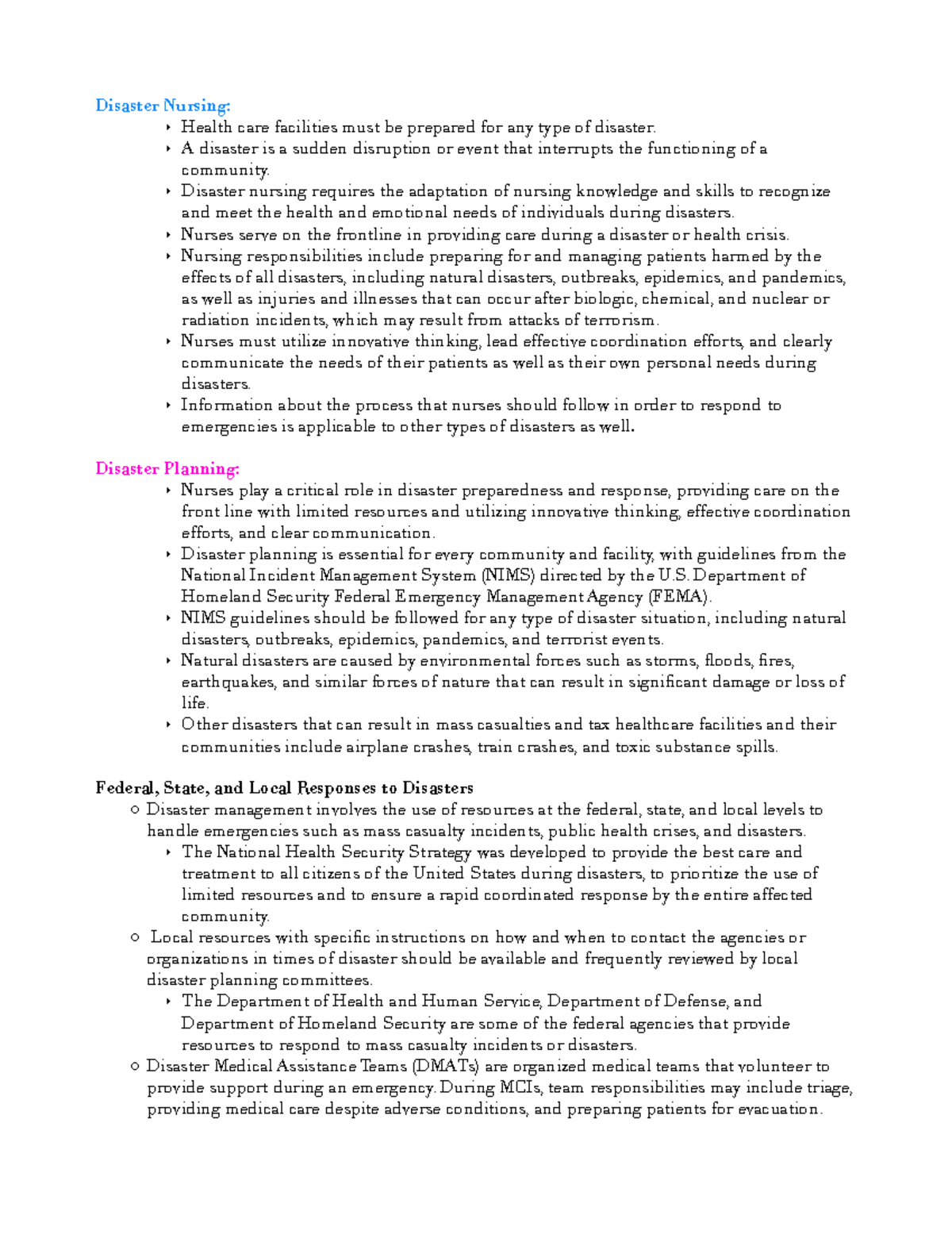 CH 68 Disaster Nursing - notes from book - Disaster Nursing: ‣ Health ...