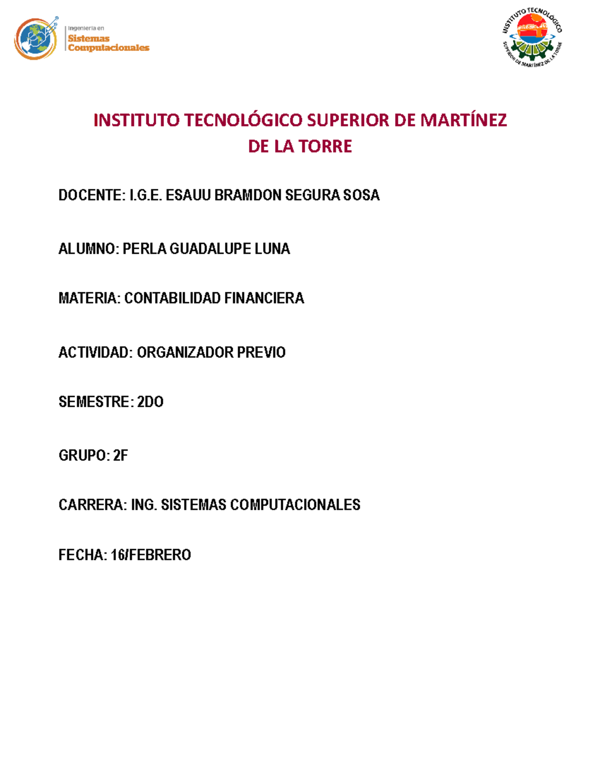 Organizador Previo - ninguna - INSTITUTO TECNOLÓGICO SUPERIOR DE ...