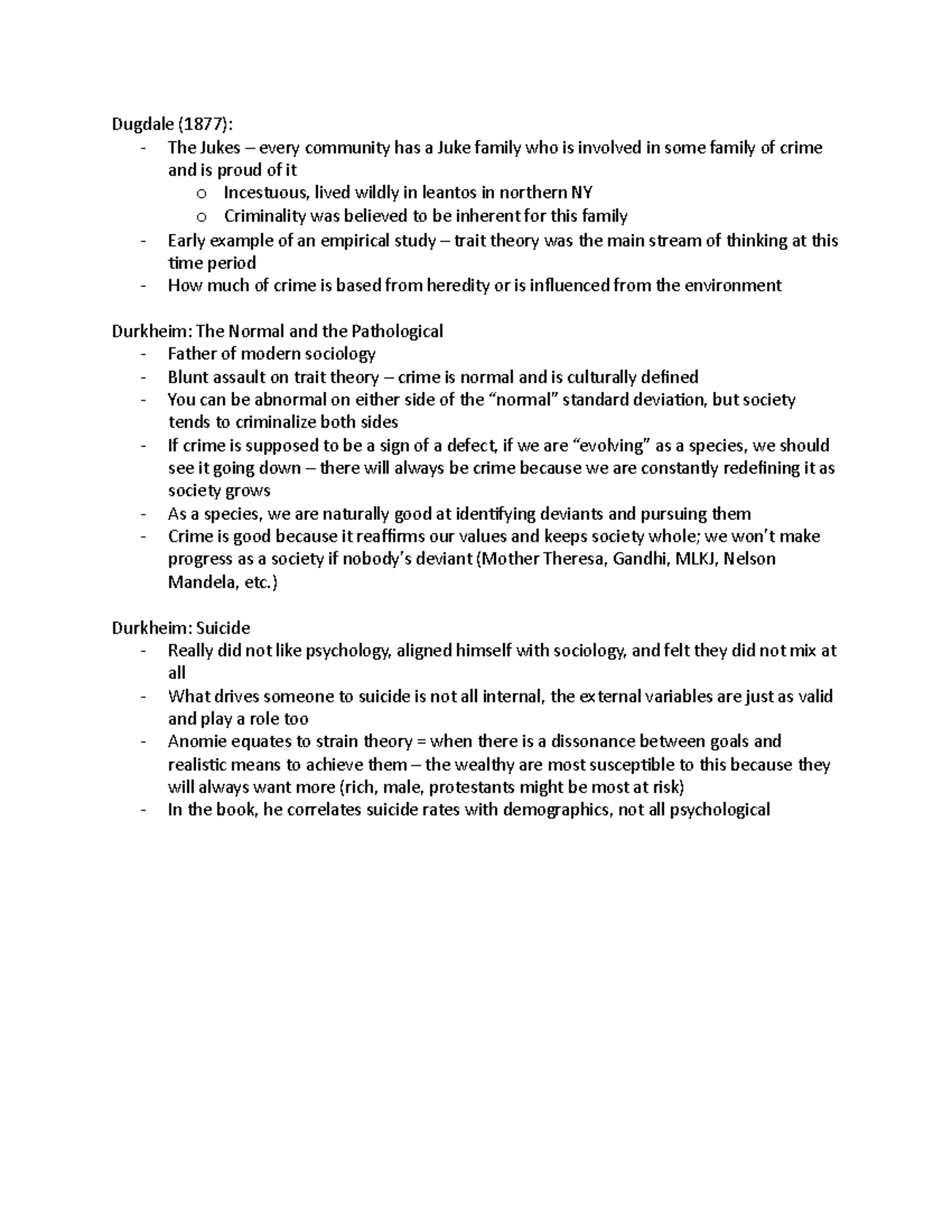 9-5 notes - Dr. Brecher, Dr. Brecher - Dugdale (1877): The Jukes every ...