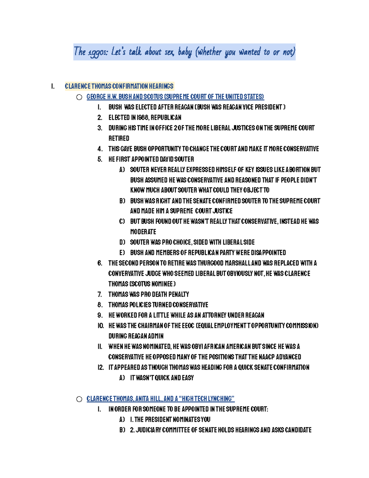 History 12 The 1990s - Lecture Notes involving the Impeachment of Bill ...