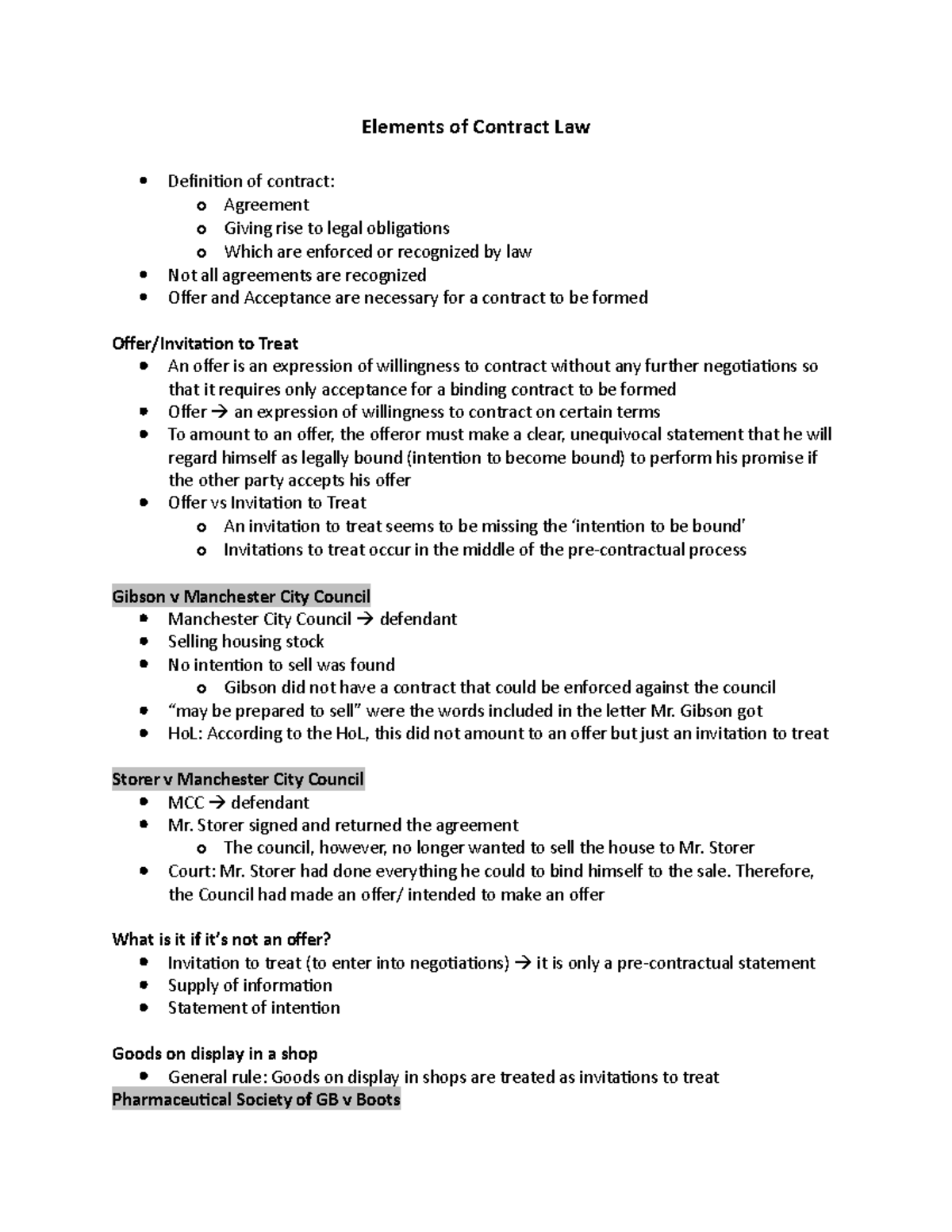 1 Elements of Contract Law- ALL detailed lecture notes - Copy ...
