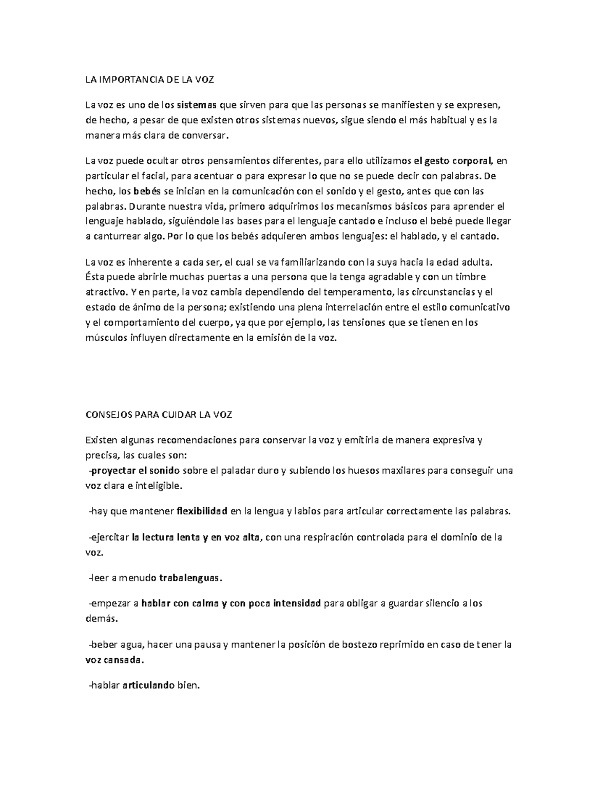 LA Importancia DE LA VOZ - LA IMPORTANCIA DE LA VOZ La voz es uno de ...