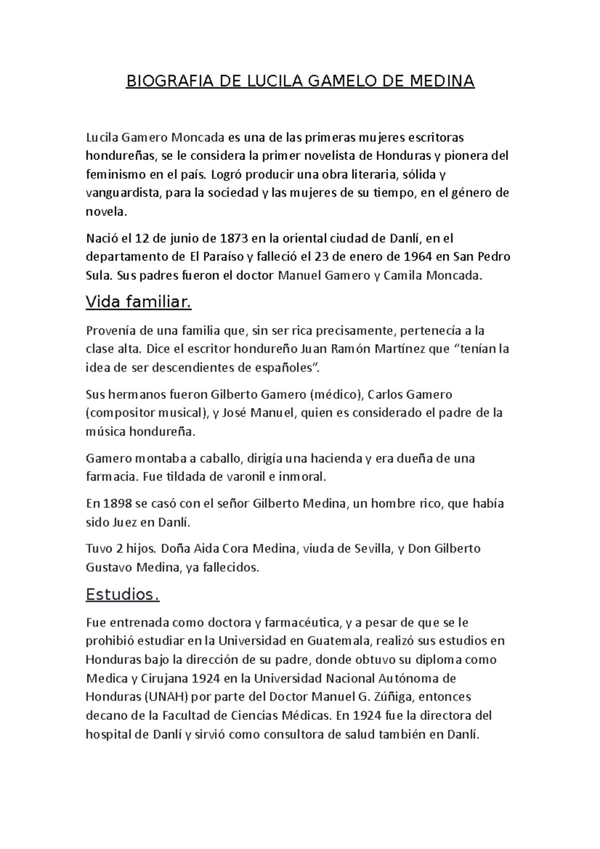 Biografía De Lucila Gamelo De Medina - BIOGRAFIA DE LUCILA GAMELO DE ...