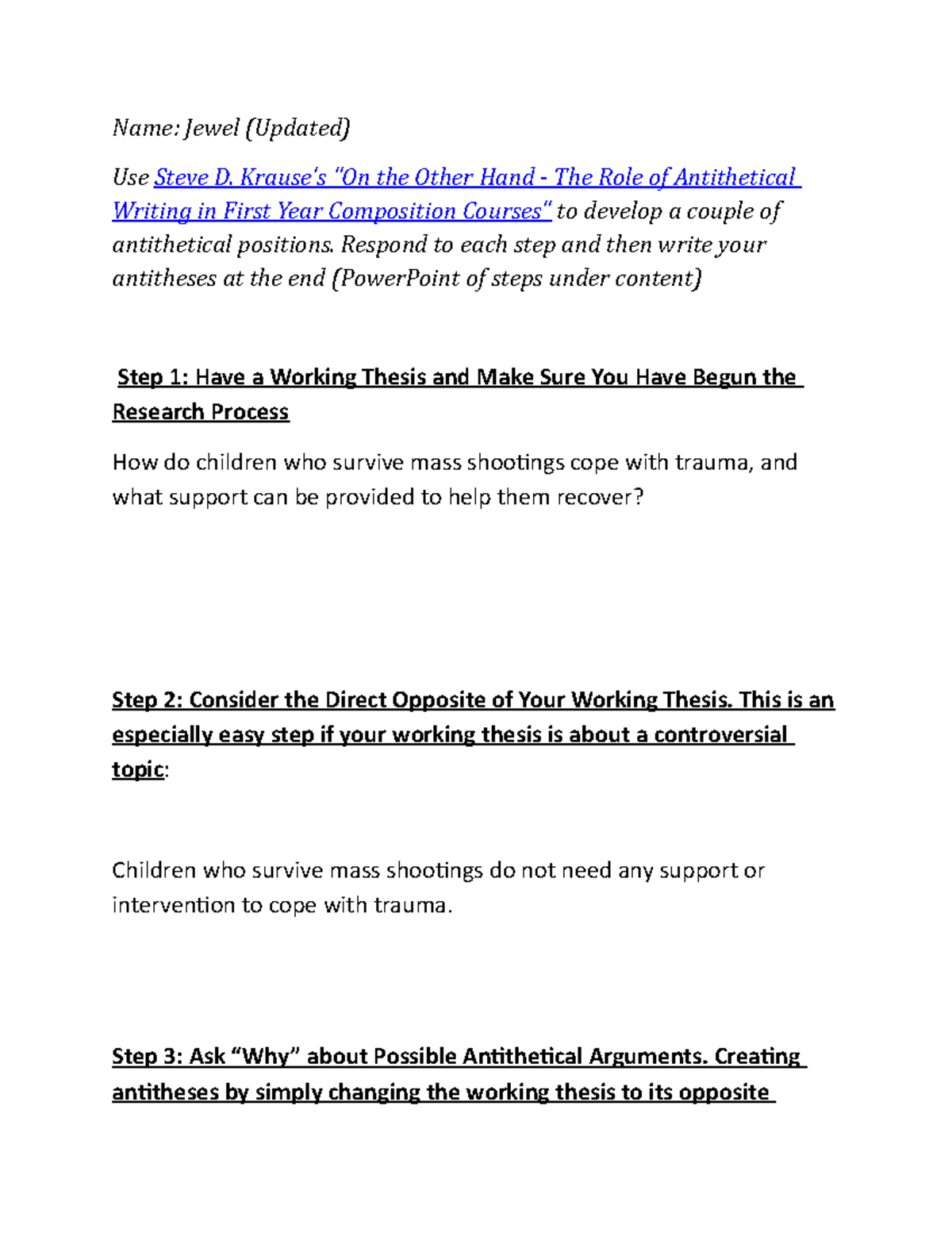 Jewel antithesis exercise (updated) - Name: Jewel (Updated) Use Steve D ...