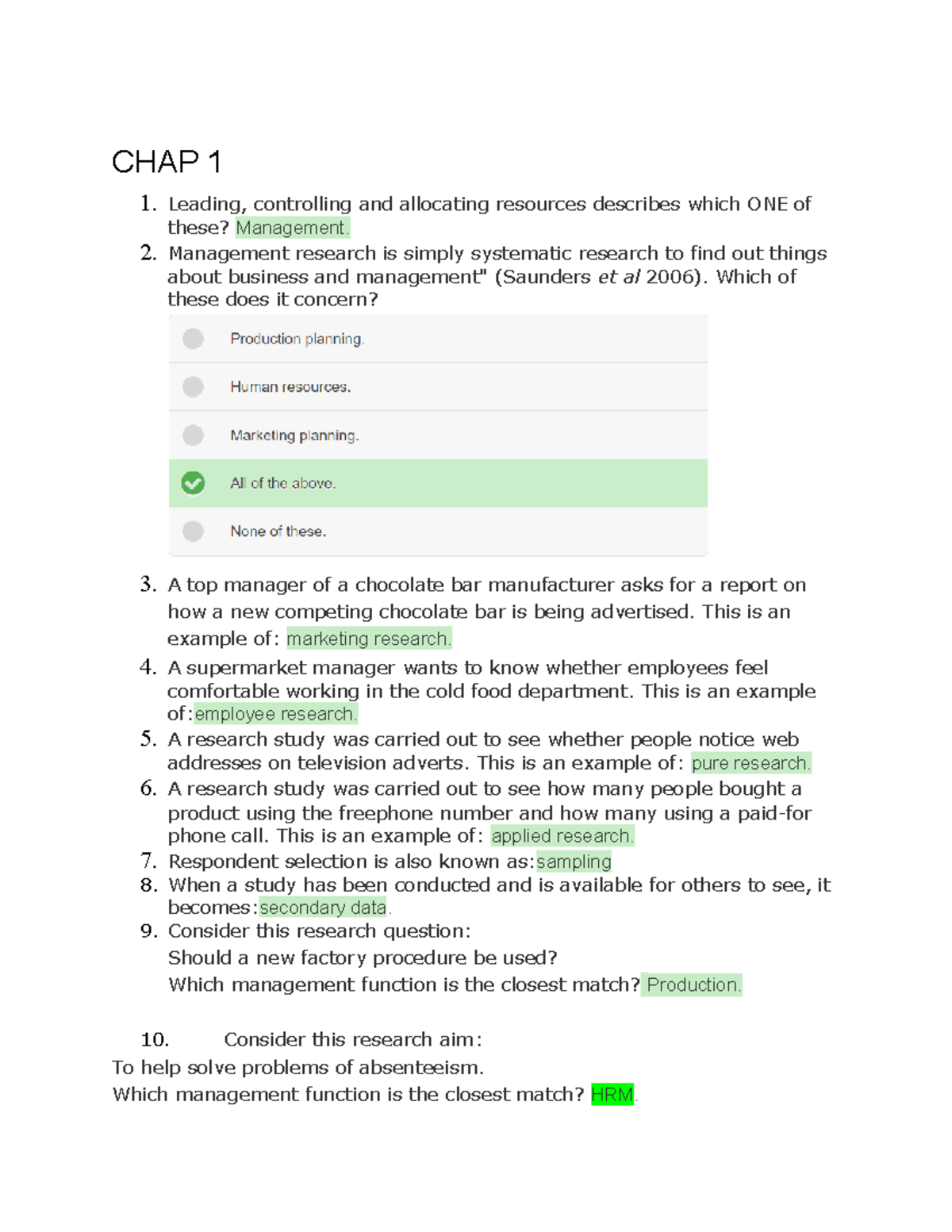 Multiple-choice-questions - CHAP 1 1. Leading, controlling and ...