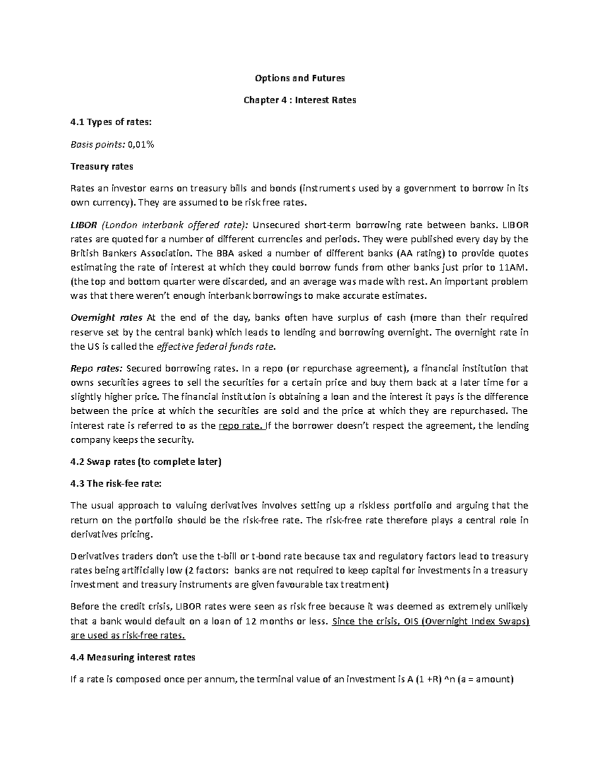 Futures and Options 4 - Options and Futures Chapter 4 : Interest Rates ...