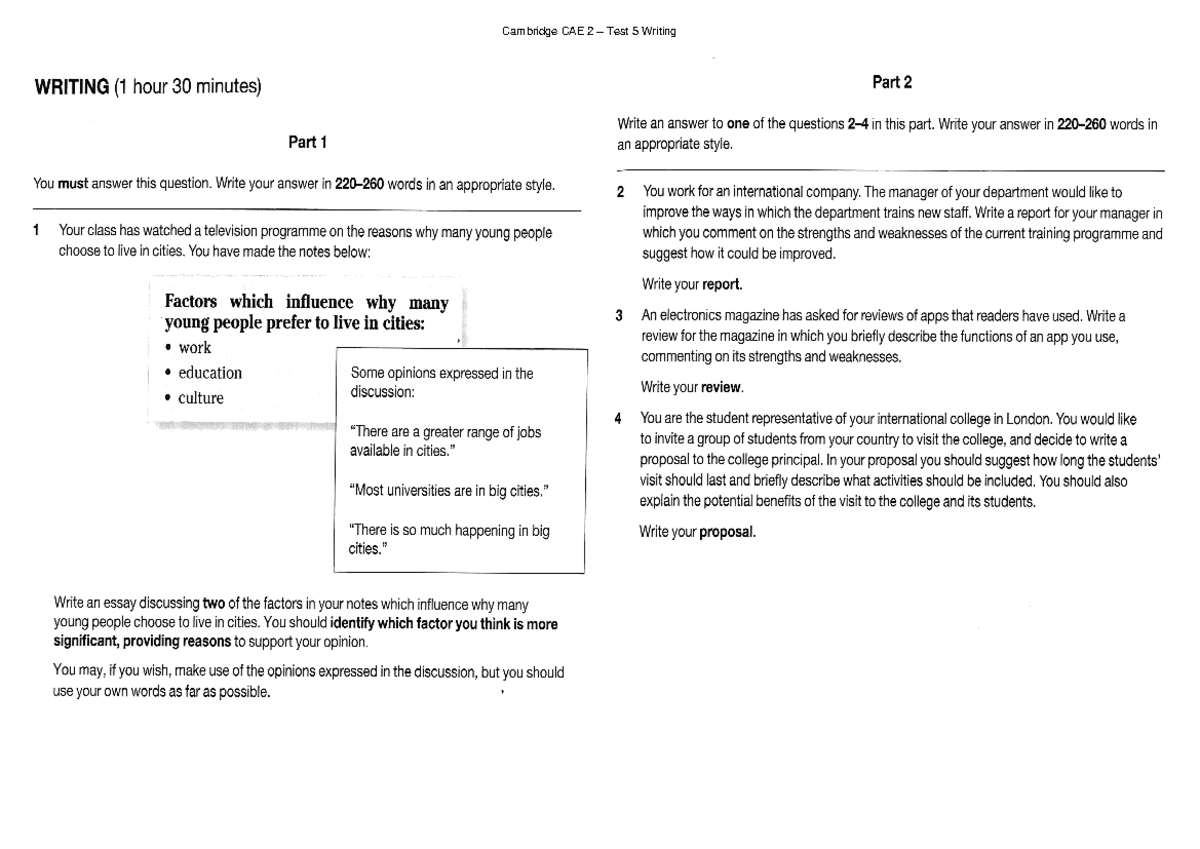 Test 5 - Writing - examen c1 ingles - Inglés I - Cambridge CAE 2 – Test ...