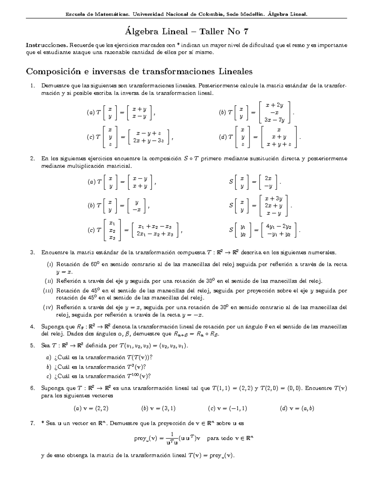 Taller 7 - Escuela de Matem ́aticas. Universidad Nacional de Colombia ...