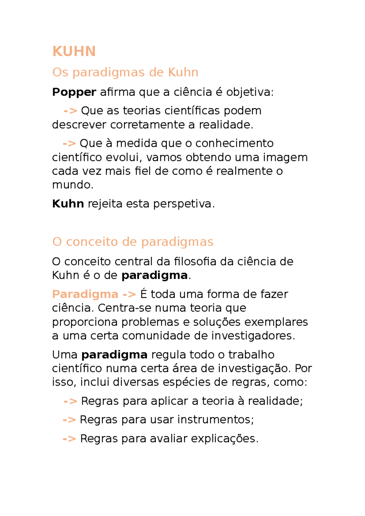 Kuhn Perspetiva Ciência - KUHN Os paradigmas de Kuhn Popper afirma que ...