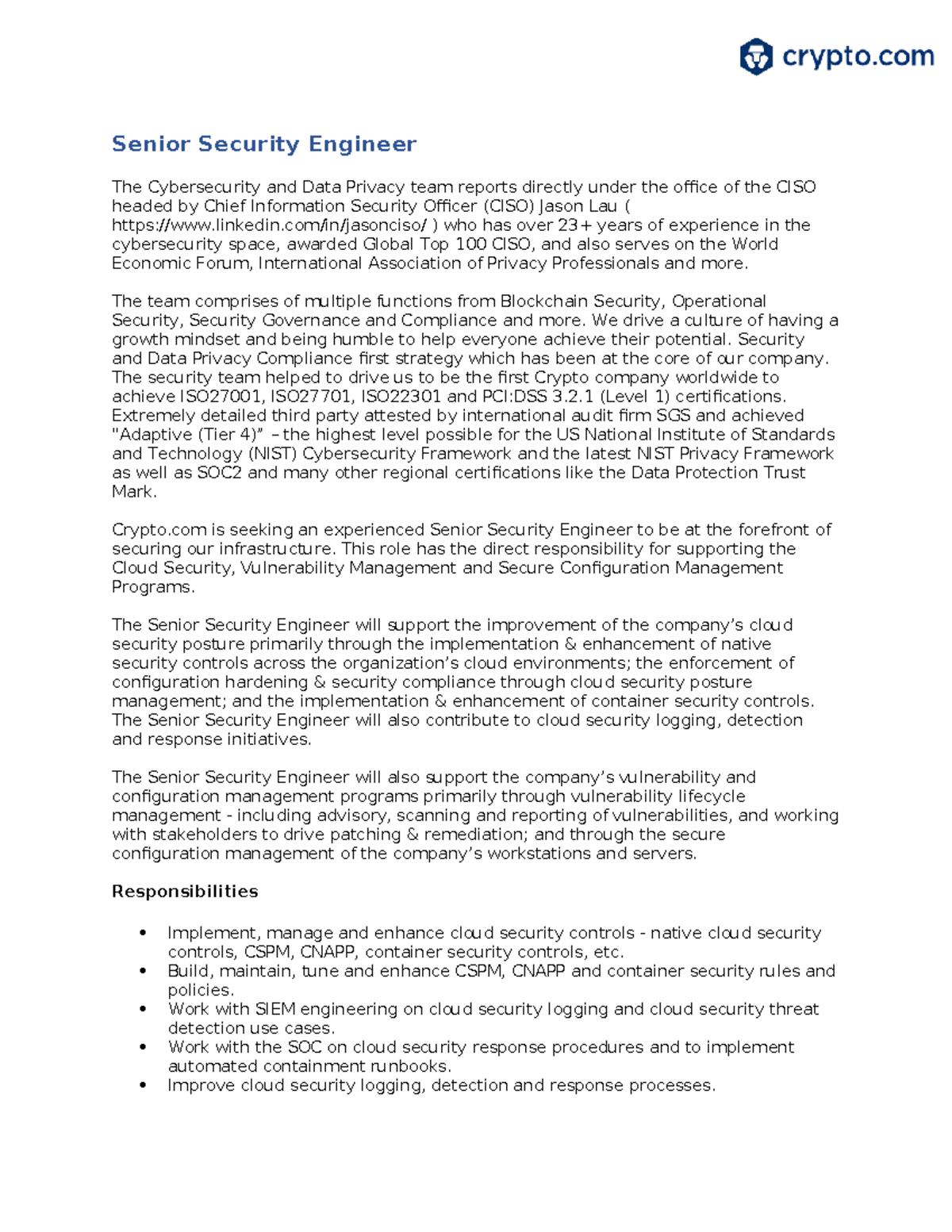 Senior Security Engineer Crypto - Senior Security Engineer The Cybersecurity and Data Privacy ...
