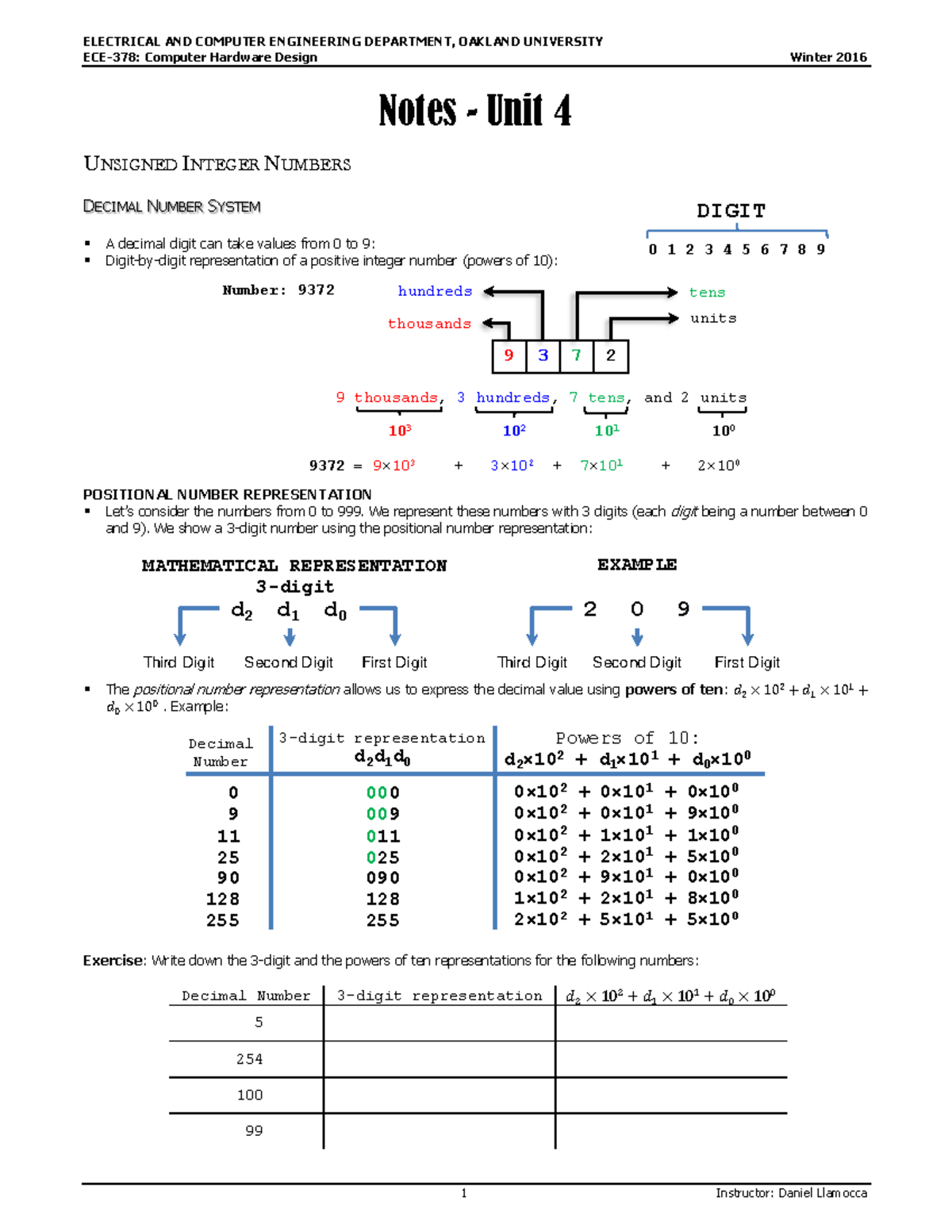 Notes - Unit 4 - We show a number using the positional number ...