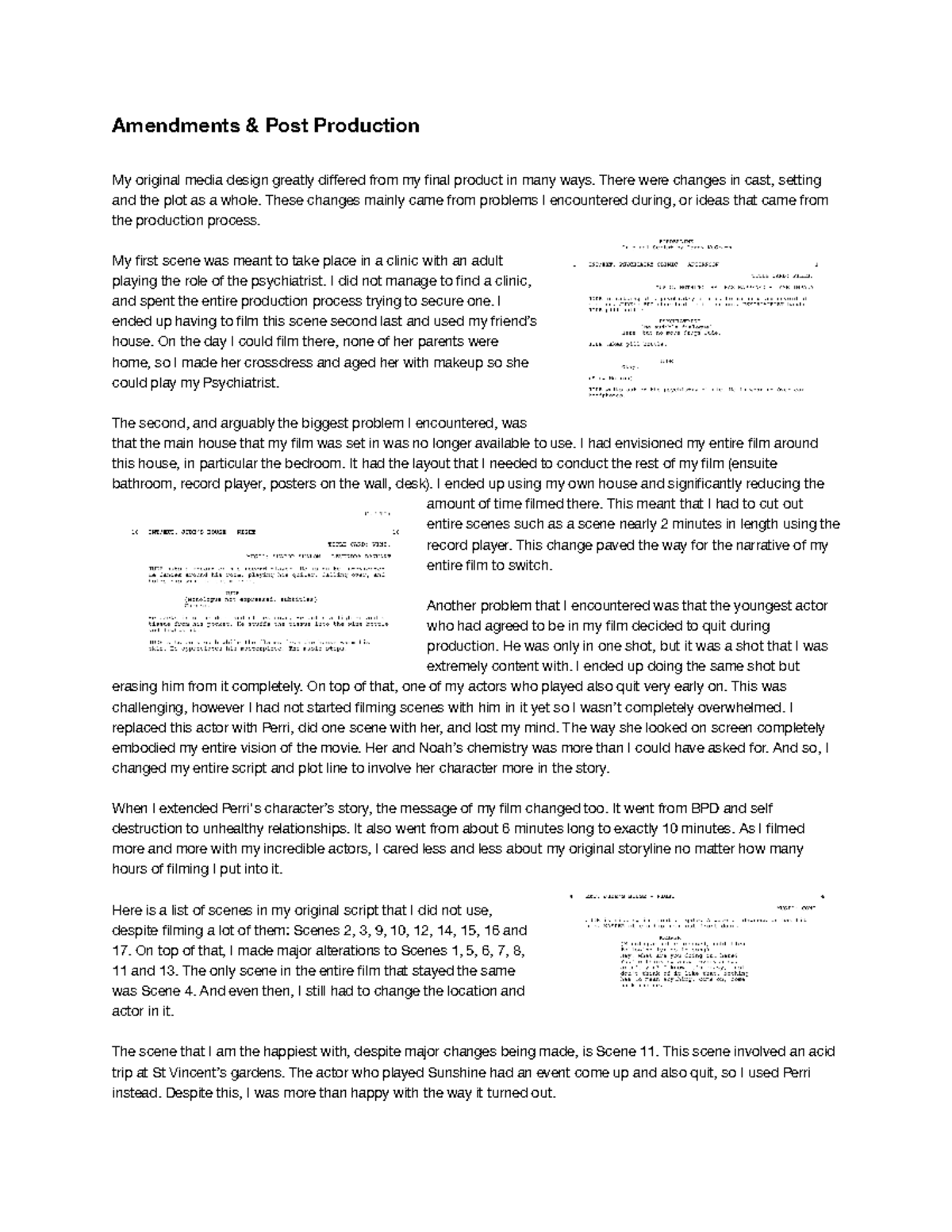 Media Production Journal Exemplar - Amendments & Post Production My ...