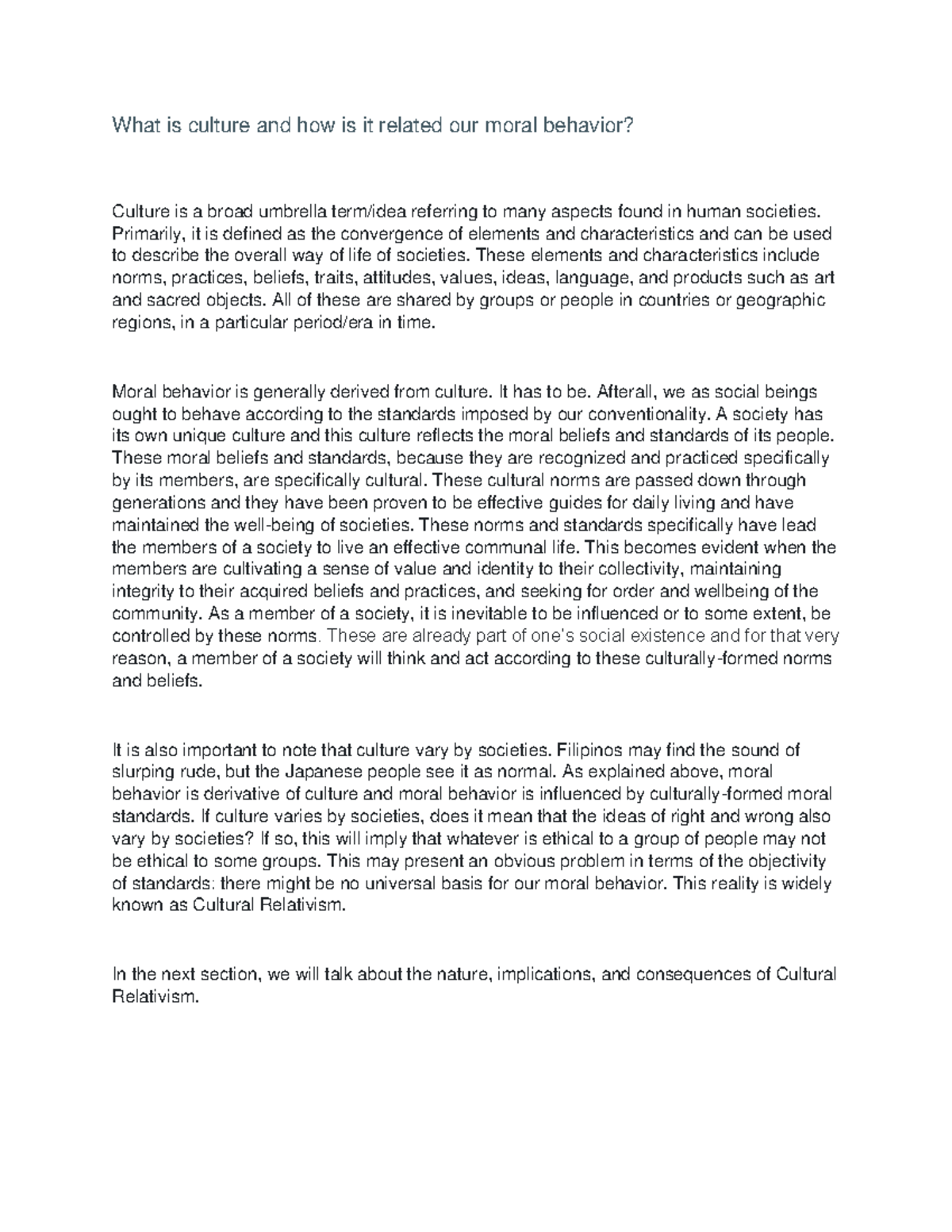 Module 2 notes - What is culture and how is it related our moral ...