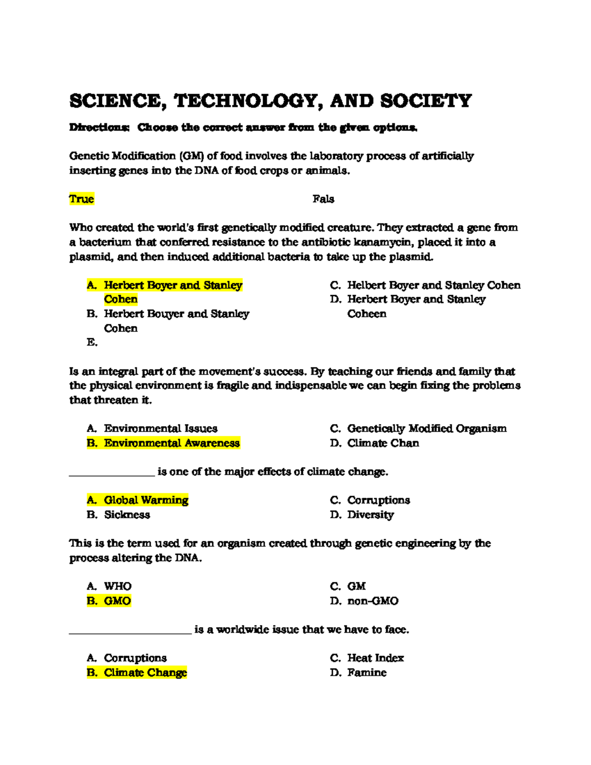 GEN 003 P3 PT with answer - SCIENCE, TECHNOLOGY, AND SOCIETY Directions ...