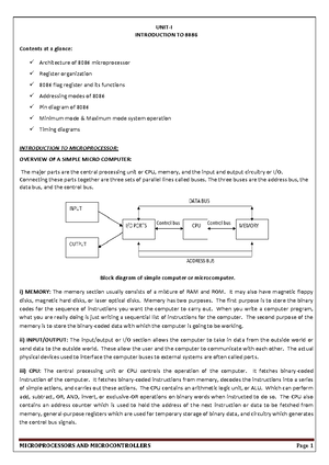8086 - UNIT-I INTRODUCTION TO 8086 Contents at a glance: Architecture of 8086 microprocessor ...