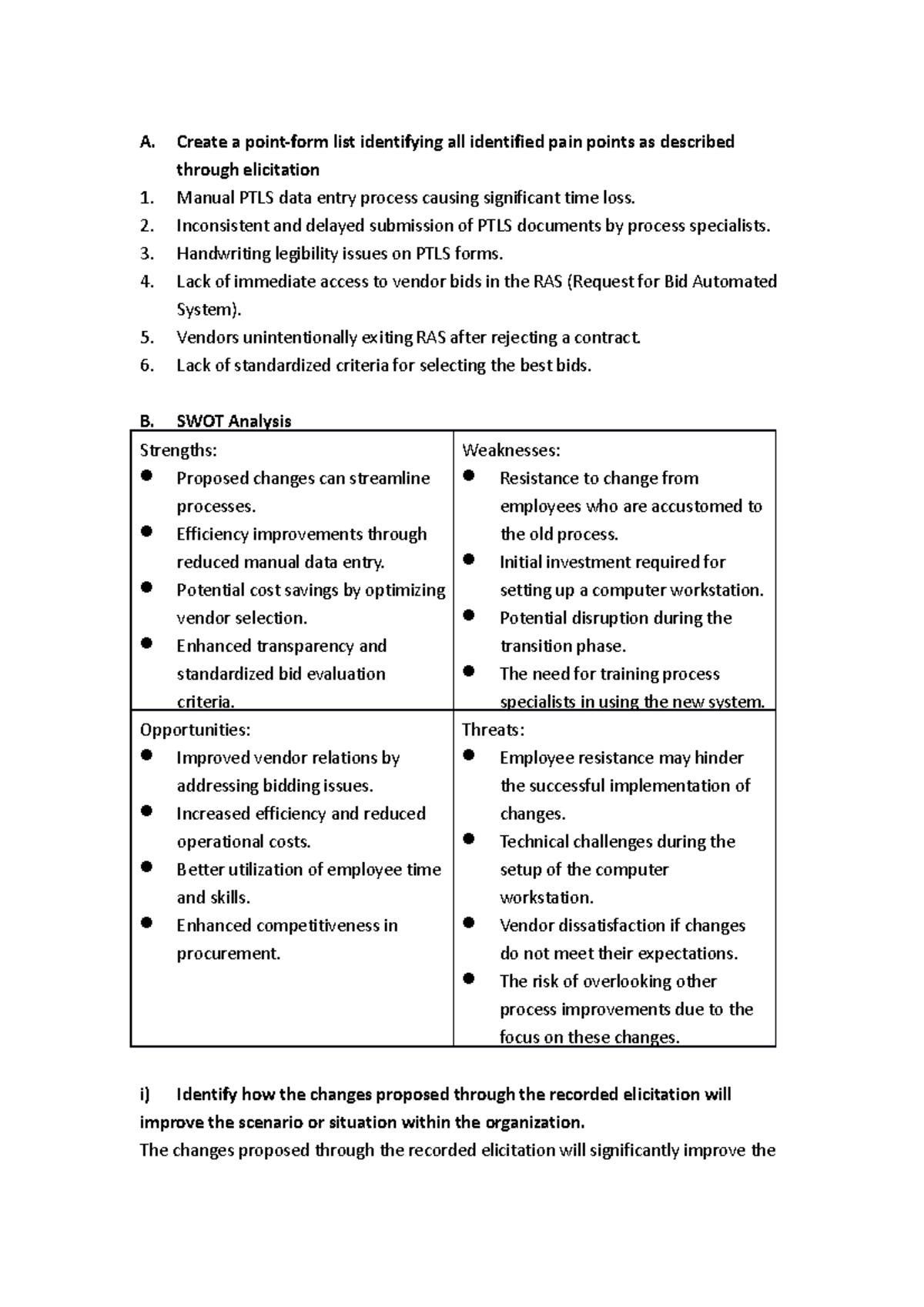 Assignment #1 - A. Create a point-form list identifying all identified ...