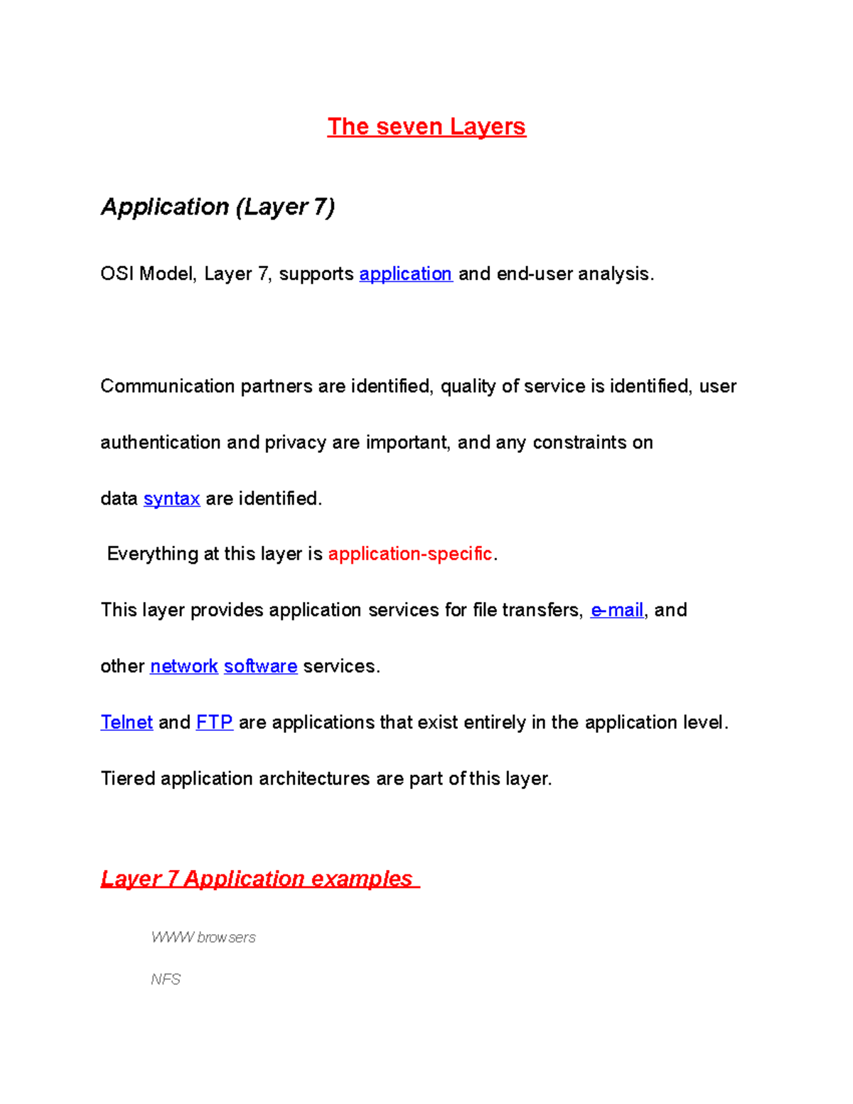 The seven Layers - Vorlesungsnotizen 1 - The seven Layers Application ...
