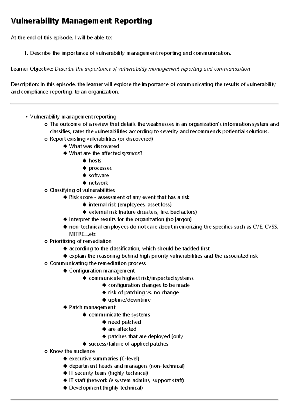 Comptia cysa3 1 1 1 vulnerability management reporting - Vulnerability ...